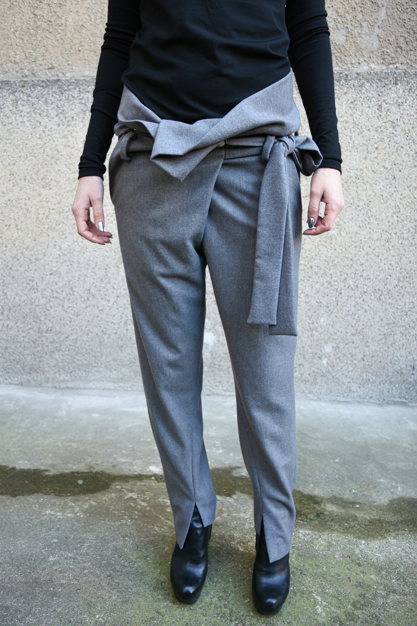 Fine Wool Tapered Pants/loose Wool Pants/casual Drop Crotch Pants/wide ...
