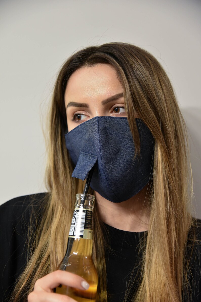 Blue Face Mask with Slit/Face Mask with Opening/Washable | Etsy