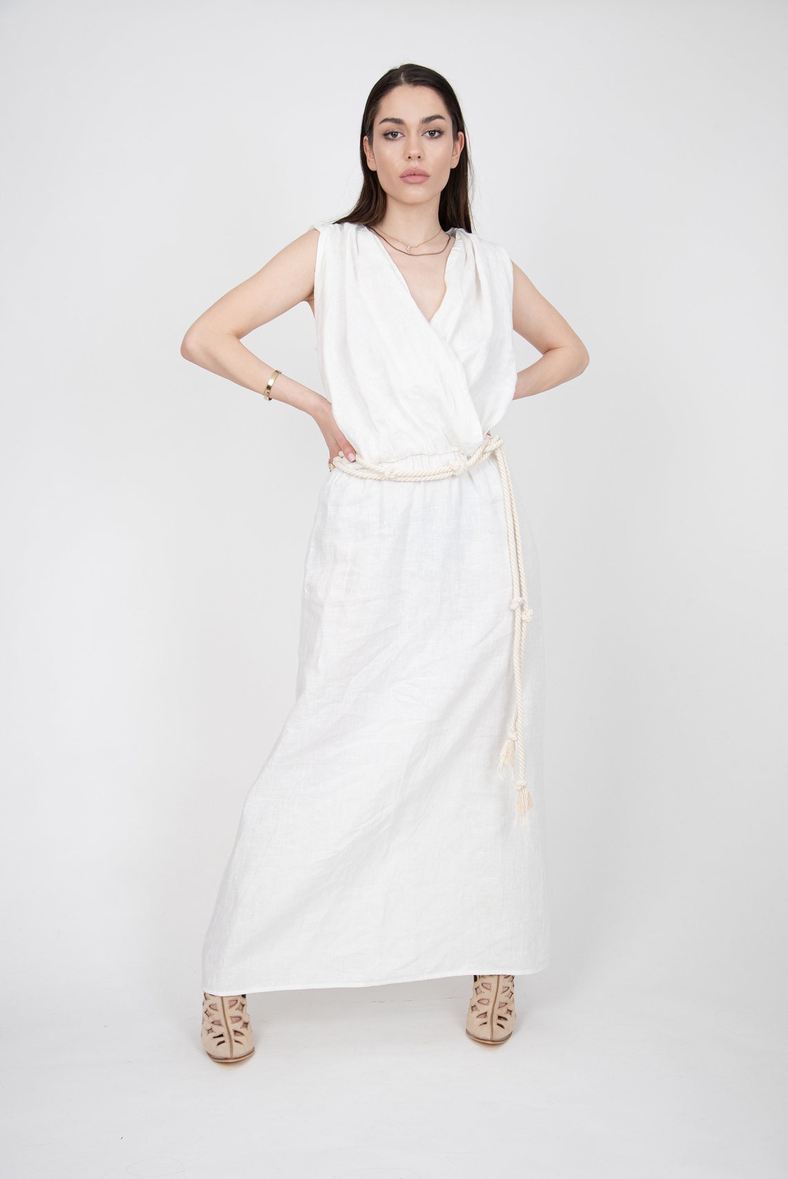 Hooded Linen Dress/Linen Open Back Dress/Linen Summer | Etsy