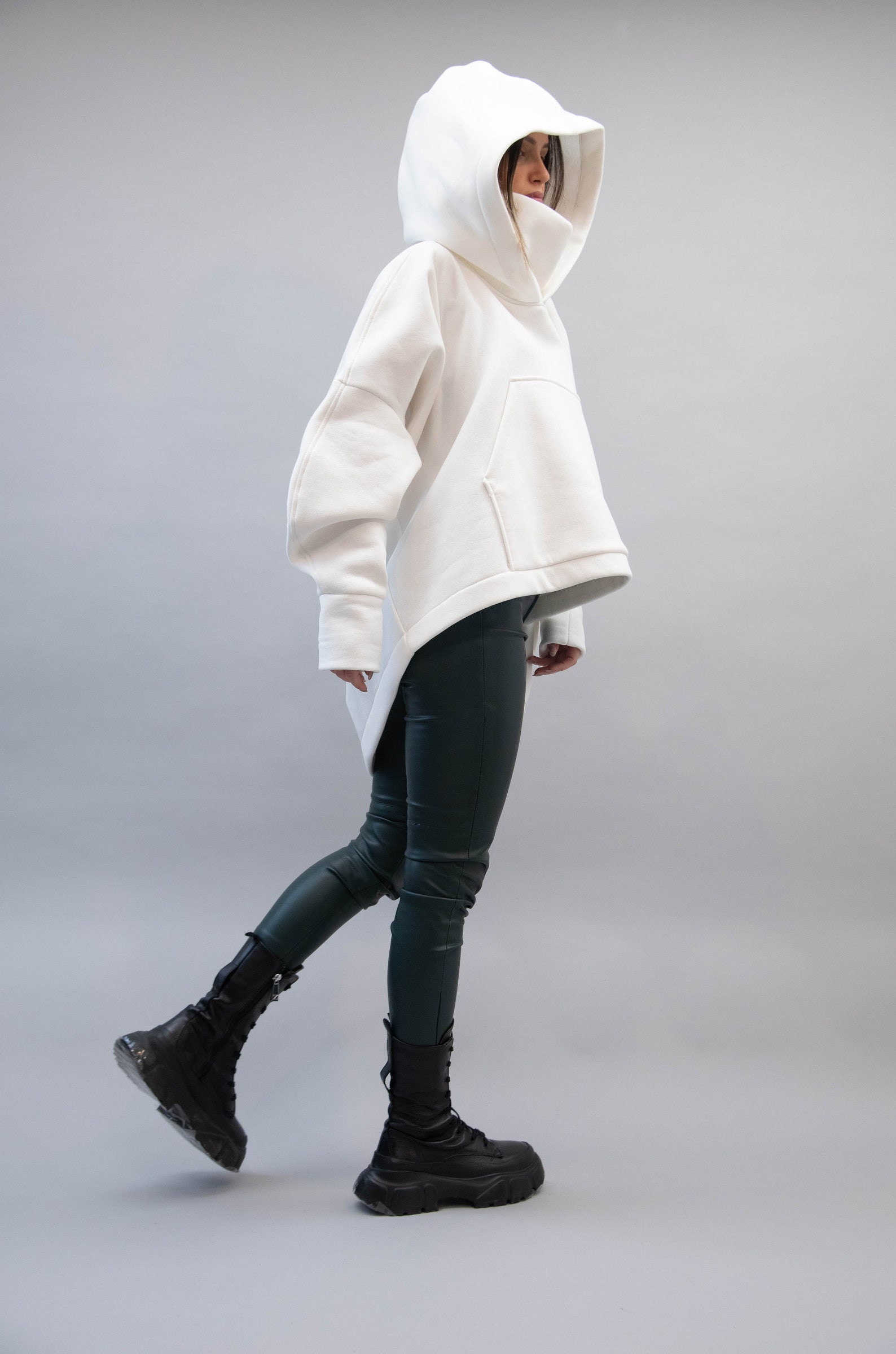 High Neck Hooded Sweatshirt/white Hoodie/oversized Loose - Etsy