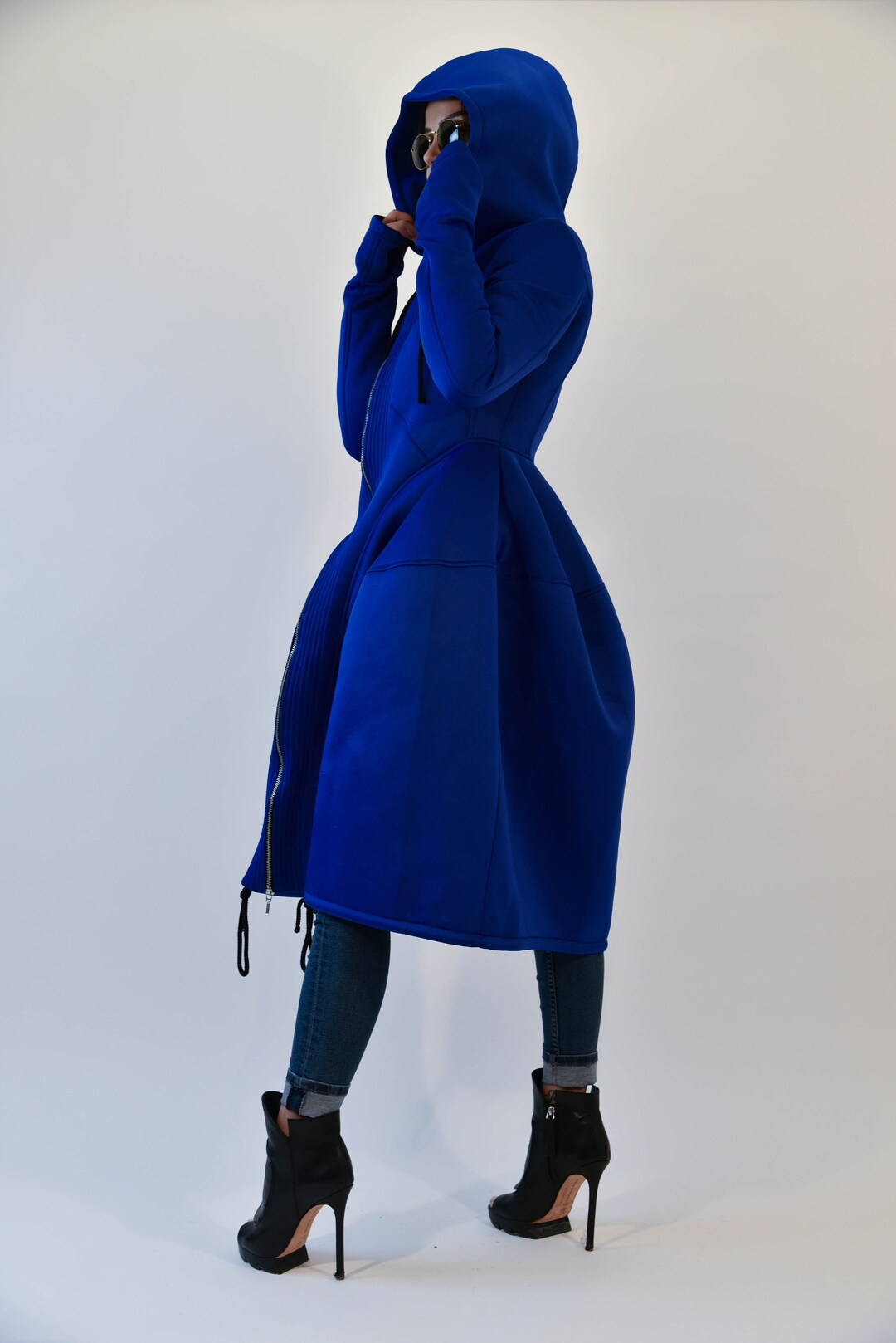 Hooded Neoprene Coat: Long Sleeve Trench With Large Pockets/f1992 - Etsy