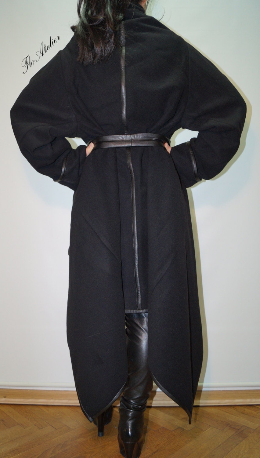 High Collar Coat/asymmetrical Coat With Pockets/wool Cashmere | Etsy