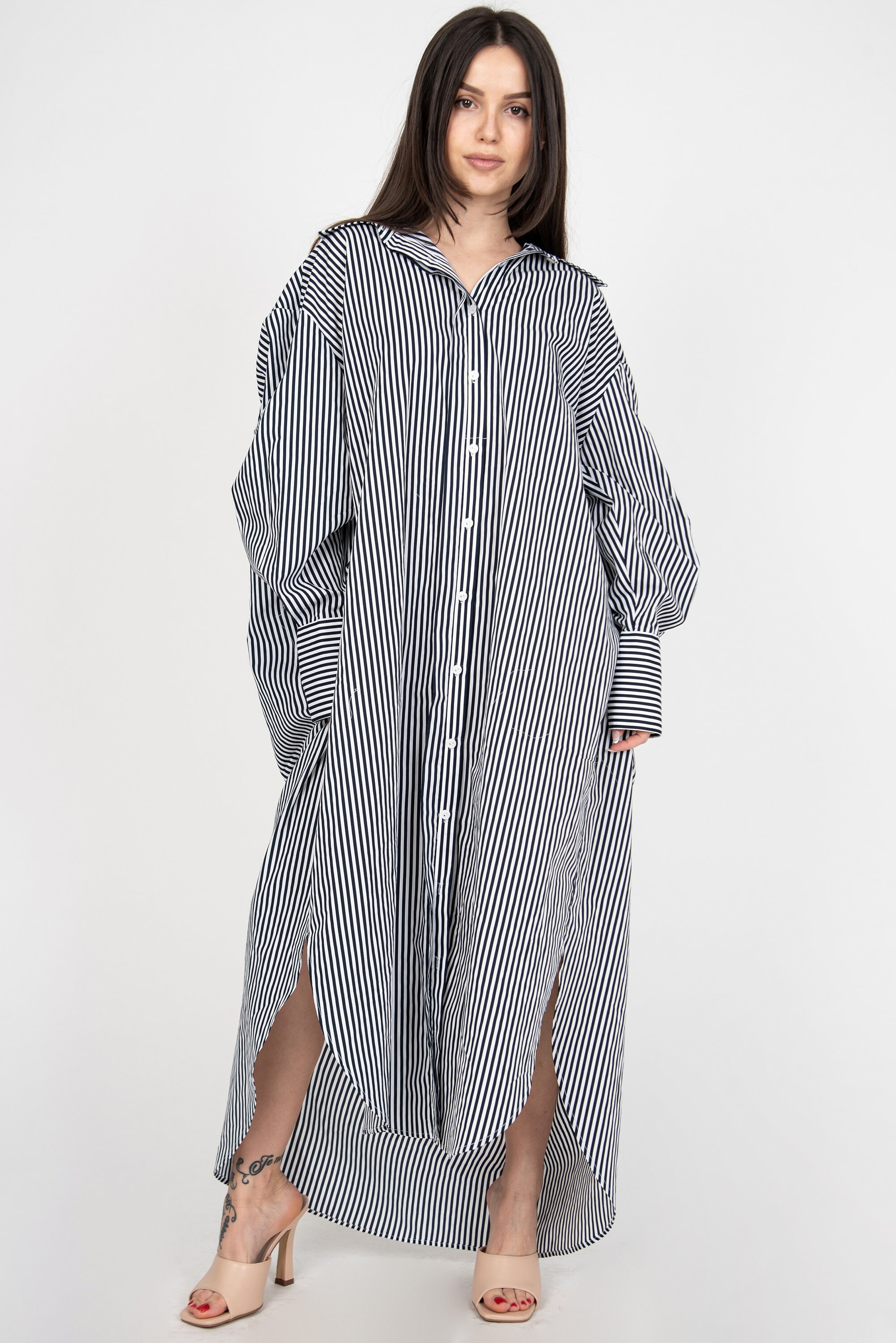 Oversized Stripe Shirt/casual Stripe Top/cotton Shirt/asymmetrical ...