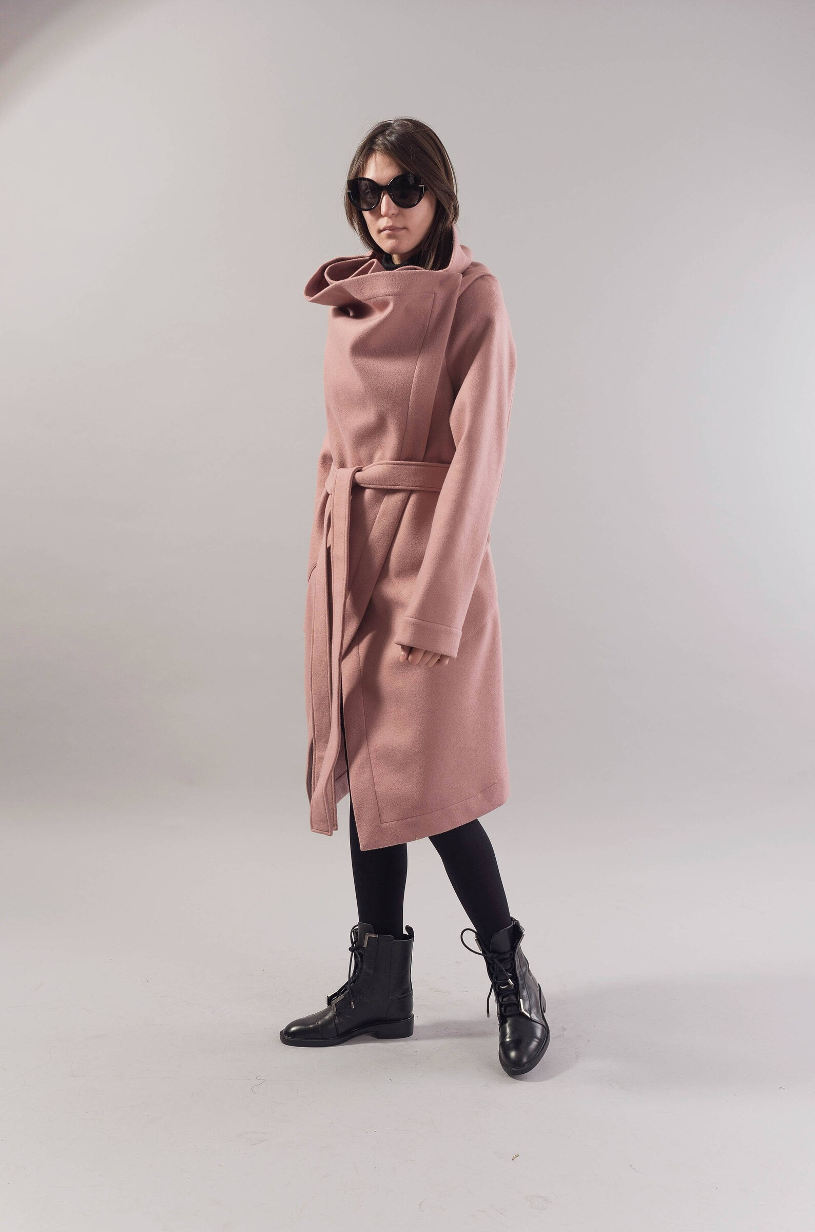 Pale Pink Wool Blend Coat/winter Cape Coat/cashmere Wool Coat/long ...