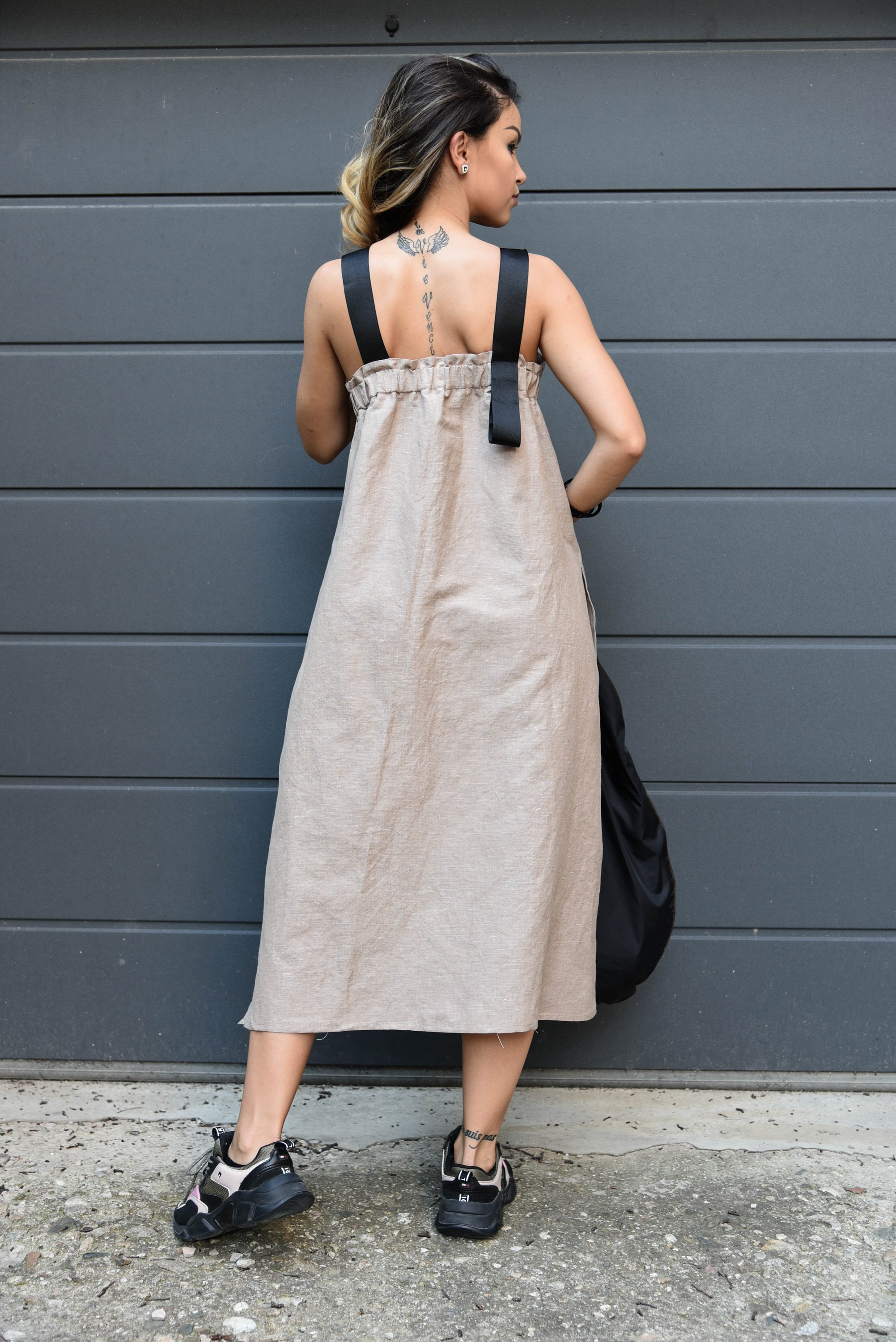 Overlapping Linen Dress/Asymmetrical Dress/Casual Linen | Etsy