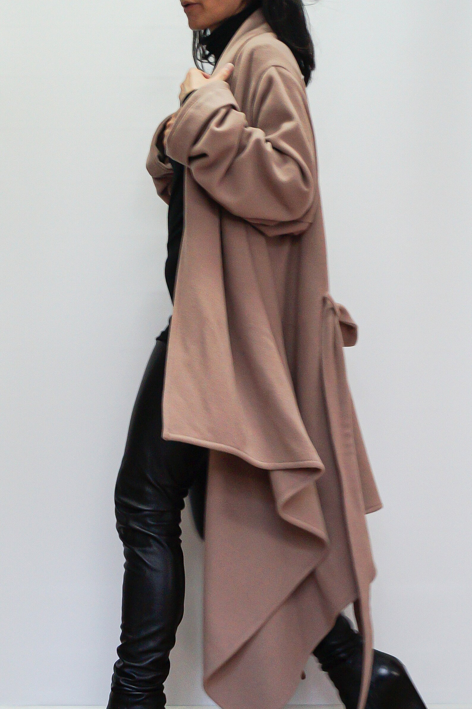 Beige Long Wool Coat/winter Cape Coat/cashmere Wool Coat/long - Etsy