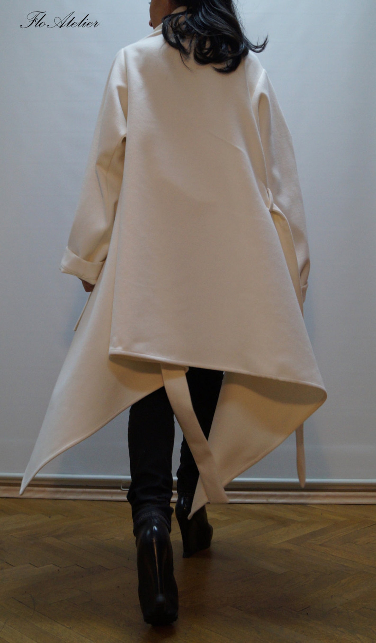 White High Collar Coat/winter Coat/wool Cashmere Blend - Etsy