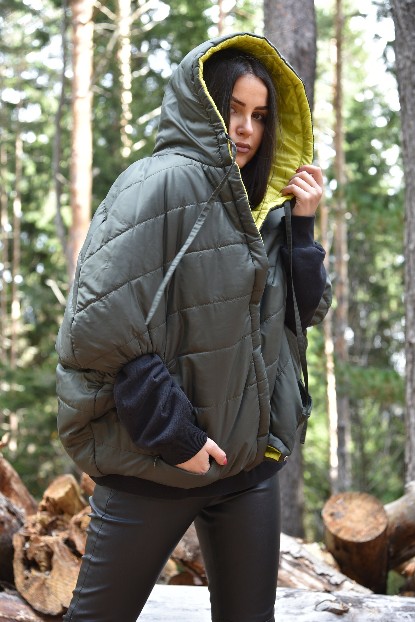 Green Quilted Jacket/windproof Jacket/green Warm Jacket/double Sided ...
