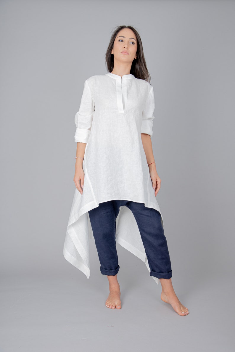 Asymmetric Linen Tunic Top, Long Sleeve Dress - Etsy