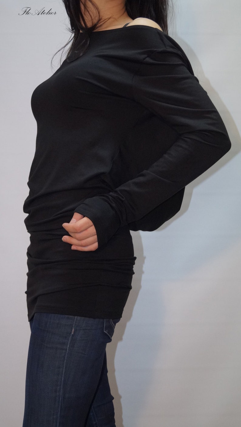 Black Backless Top/tunic Long Sleeves/open Back Slim | Etsy