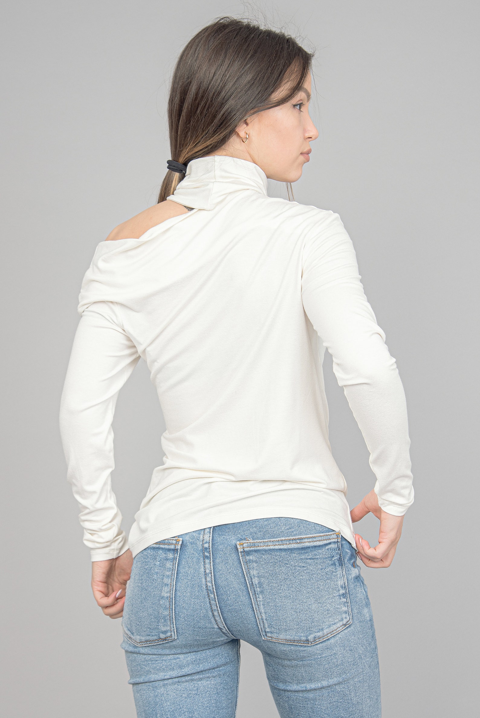 White off Shoulder Polo Top/open Shoulder Long Sleeve - Etsy