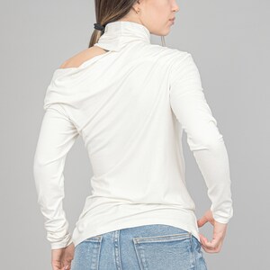 White off Shoulder Polo Top/open Shoulder Long Sleeve Tunic/top/women ...