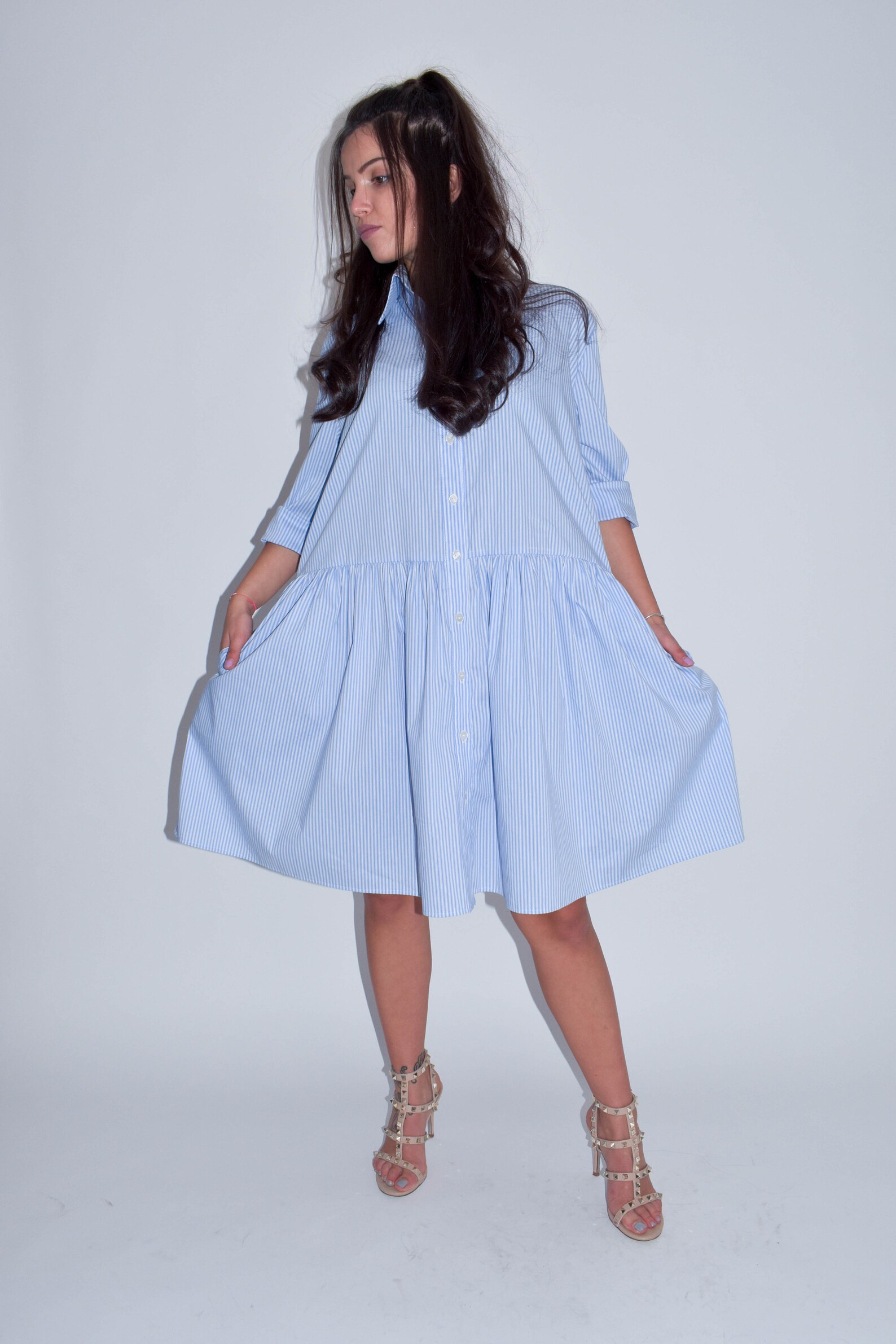 Oversized Blue Shirt/casual Stripe Top/cotton Shirt/asymmetrical Shirt ...