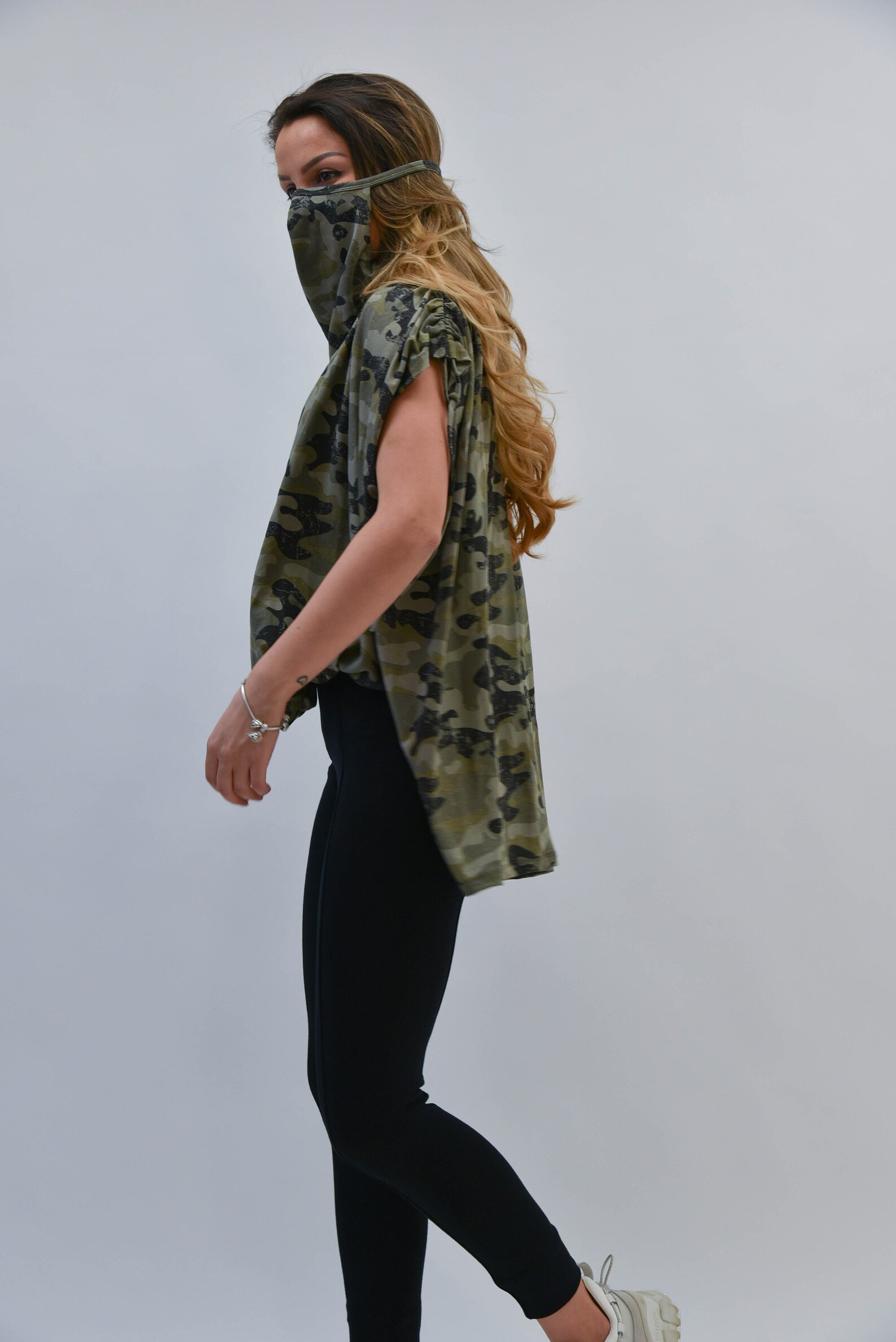 Green 2 in 1 Long Tunic Face Mask/shirt With Integrated Mask/green Camo ...