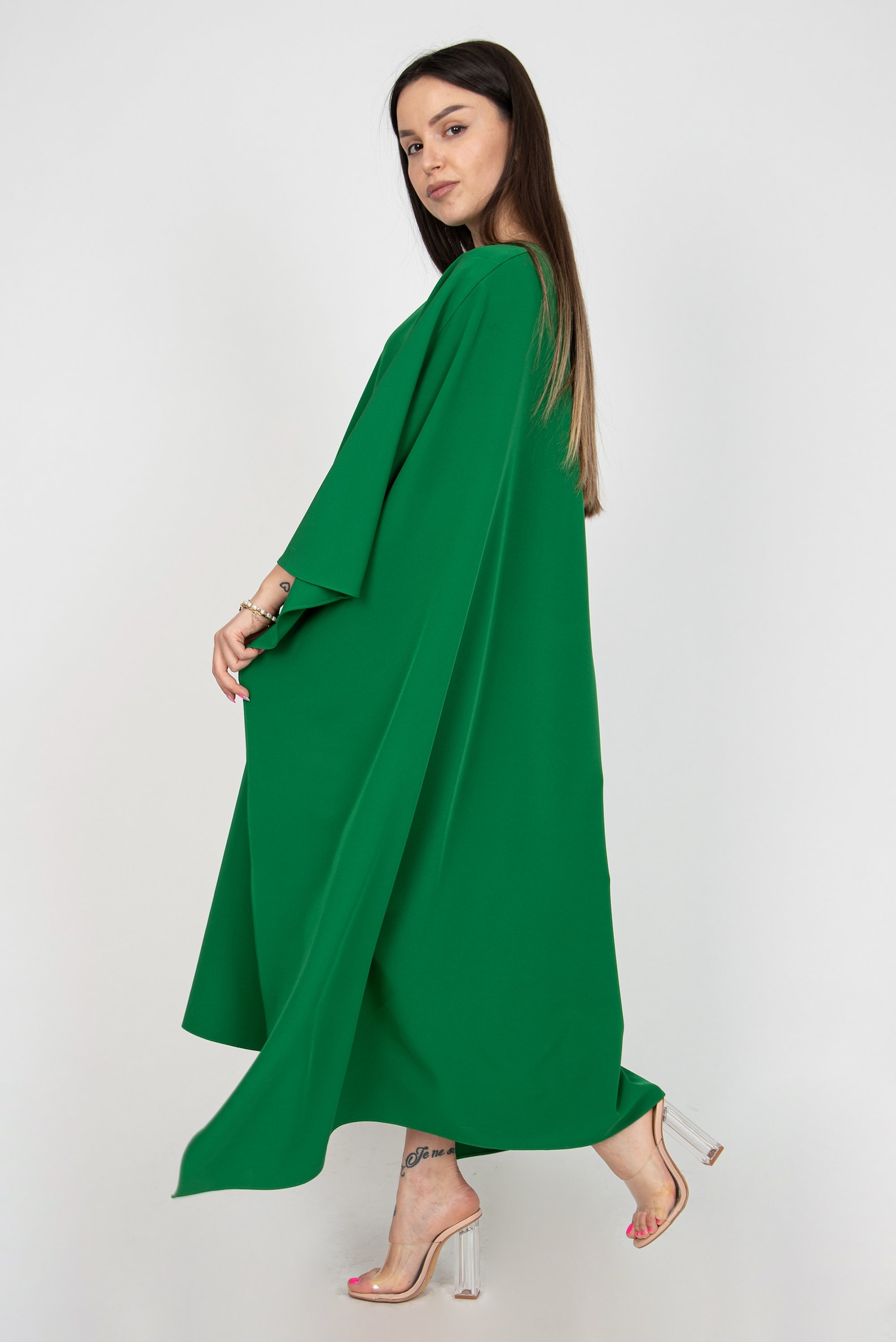 Green Cape Dress/oversized Dress/elegant Flowing Dress/handmade Dress ...