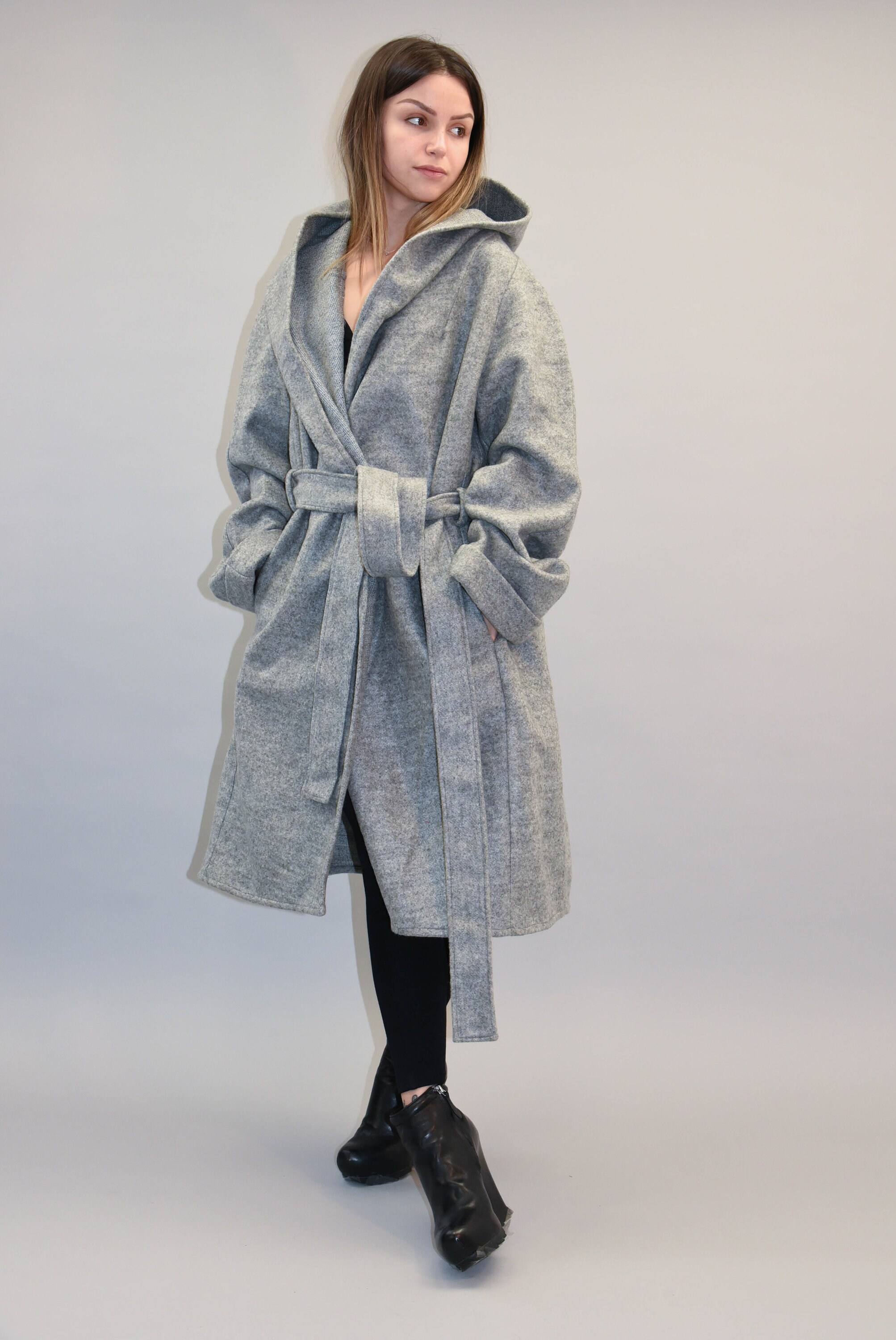 Hooded Long Wool Coat/Winter Cape Coat/Cashmere Wool Coat | Etsy