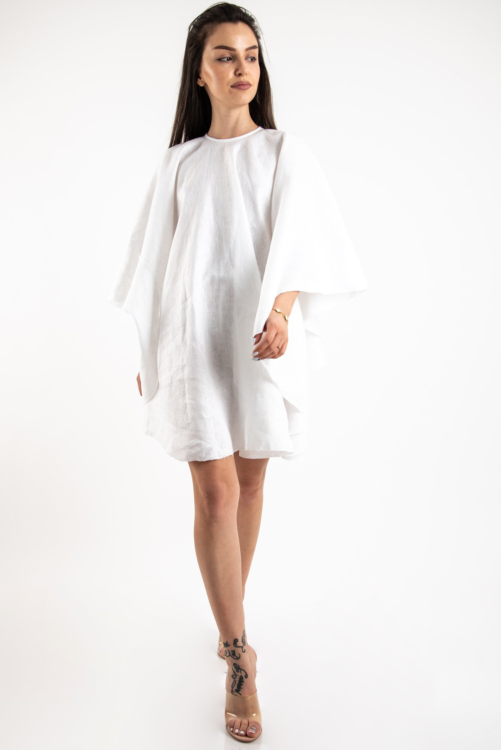 Mini Linen Dress/summer Linen Dress/backless Linen Summer Dress/white ...