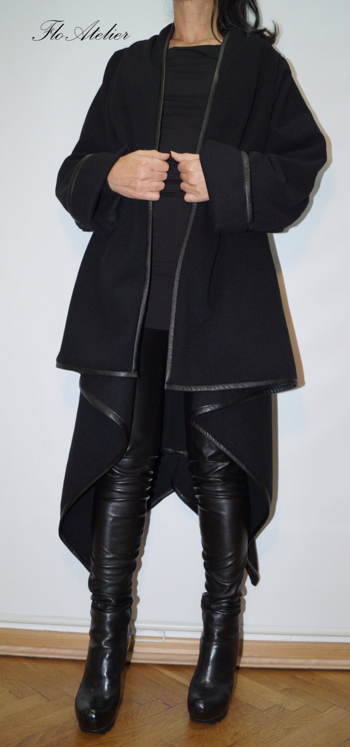 High Collar Coat/asymmetrical Coat With Pockets/wool Cashmere | Etsy