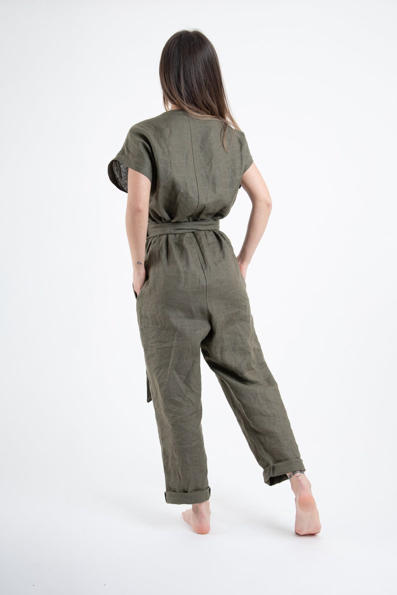 Military Linen Jumpsuit/loose Linen Jumper/linen Romper/wrap | Etsy