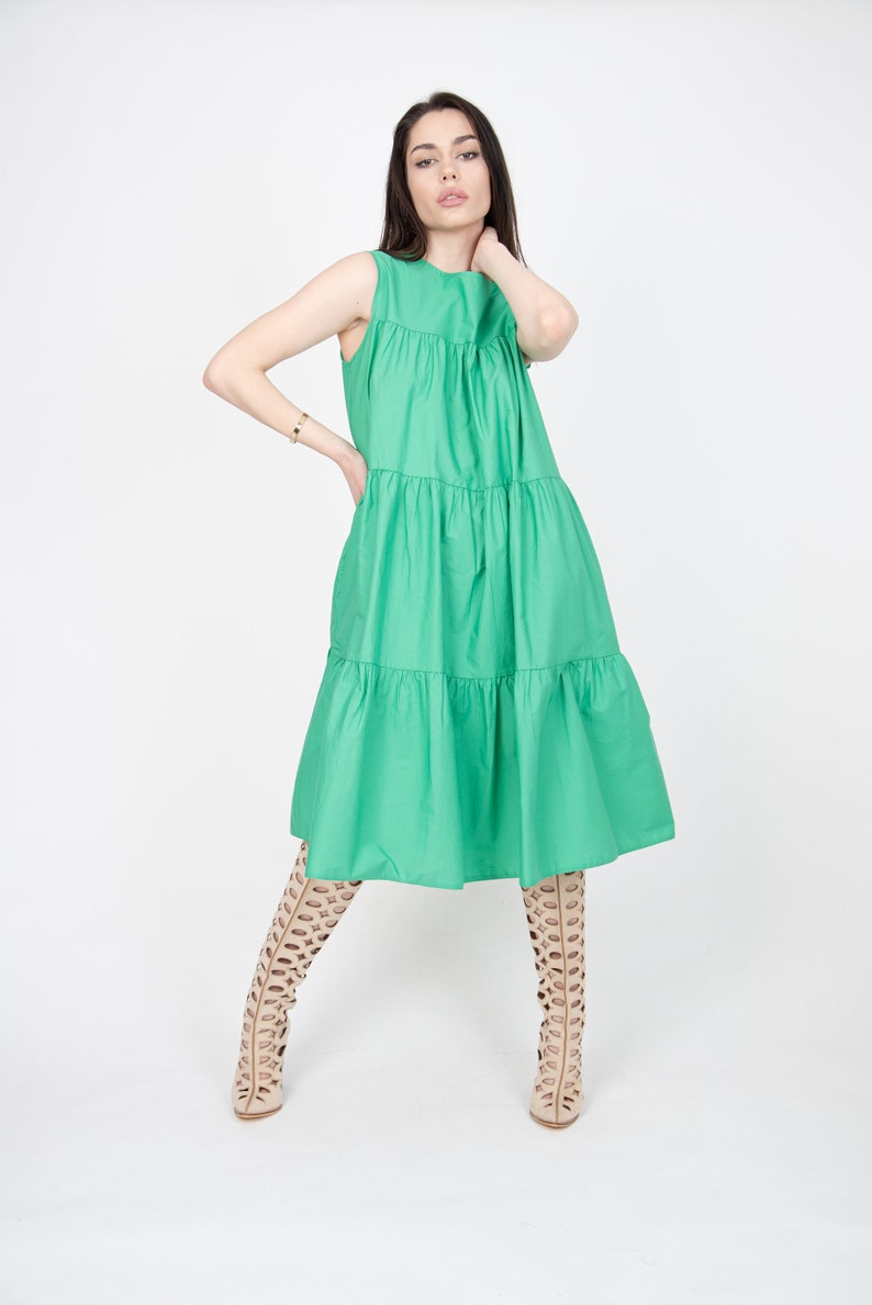 Ruffle Maxi Dress/green Cotton Dress/flowing Dress/boho | Etsy