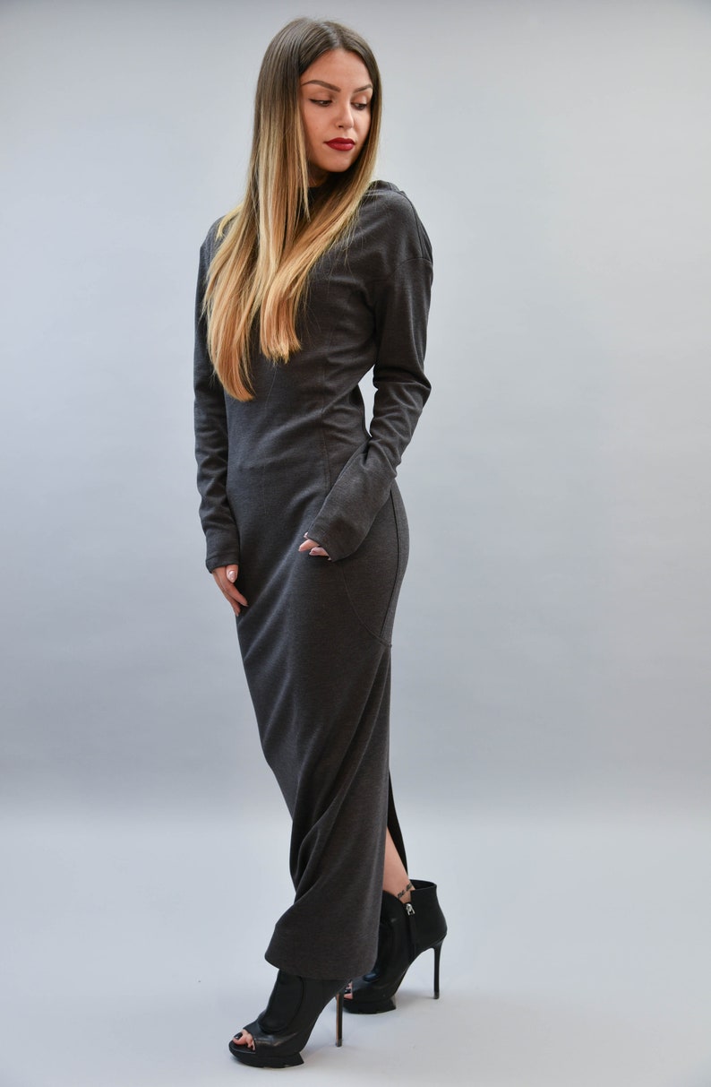 Open Back Slim Dress/back Slit Dress/elegant Dress/formal Grey Dress ...