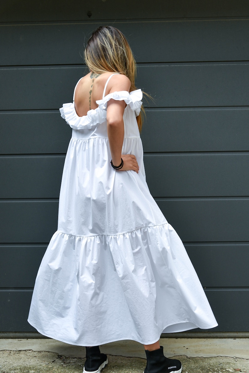 White Romantic Dress/Ruffled Dress/Off Shoulder Dress/Open | Etsy
