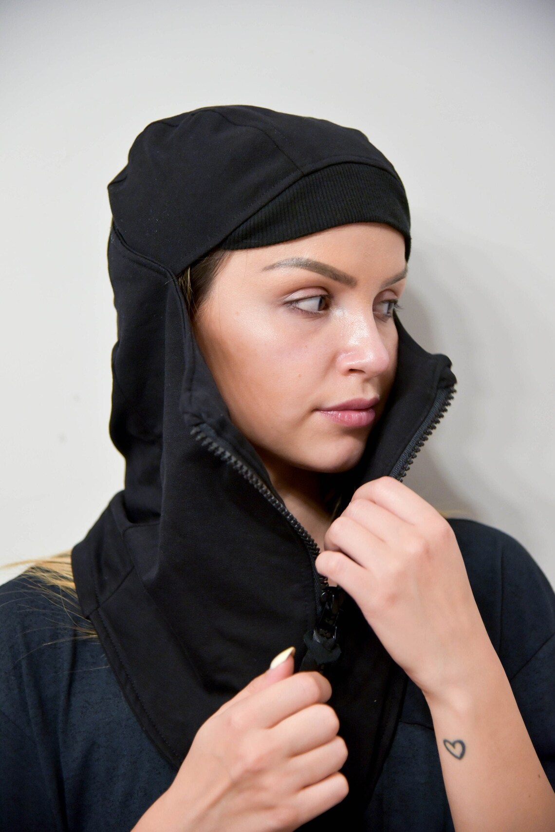 Handmade Black Zipper Mask/black Balaclava/hood Zipper Mask/hooded Mask ...