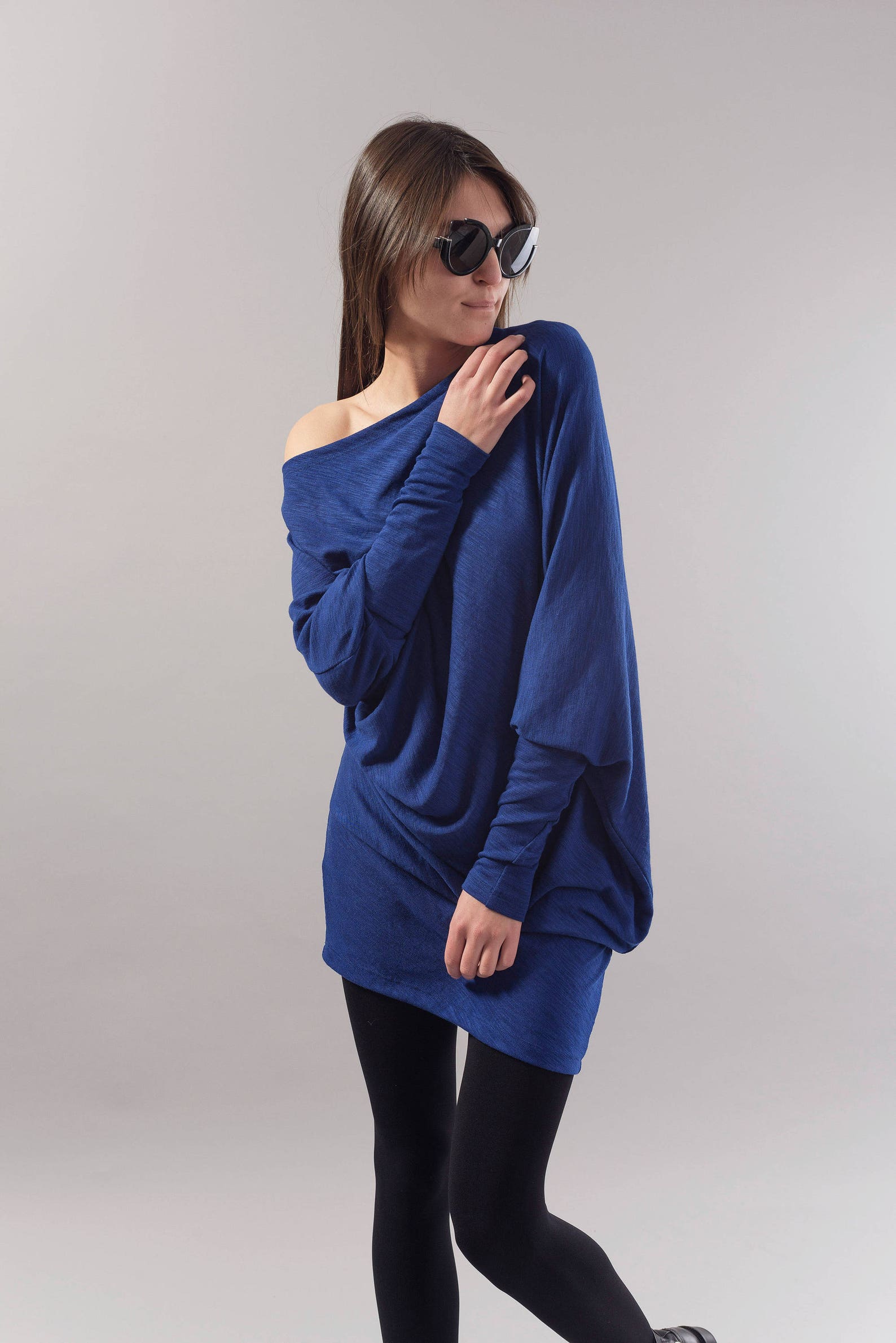 Loose Blue Blouse/knitwear/oversize Top/light Knit Sweater/extra Long ...