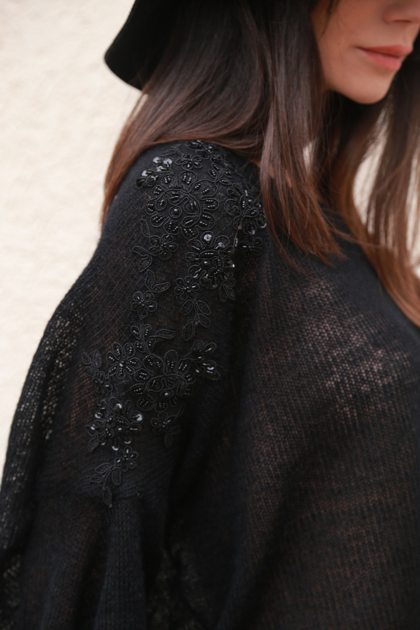 Black Oversized Sweater/lace Embellished Sweater/handmade | Etsy