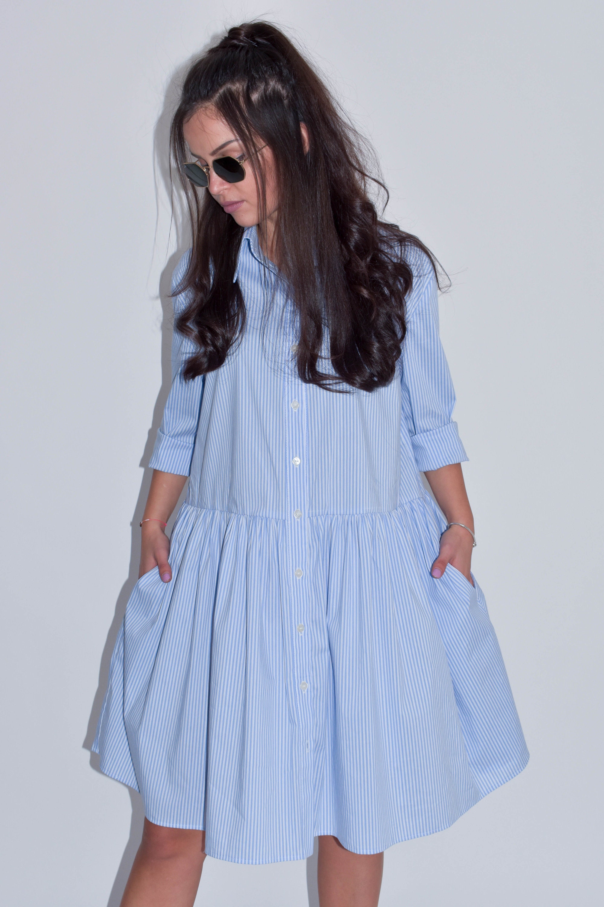 Oversized Blue Shirt/casual Stripe Top/cotton Shirt/asymmetrical Shirt ...