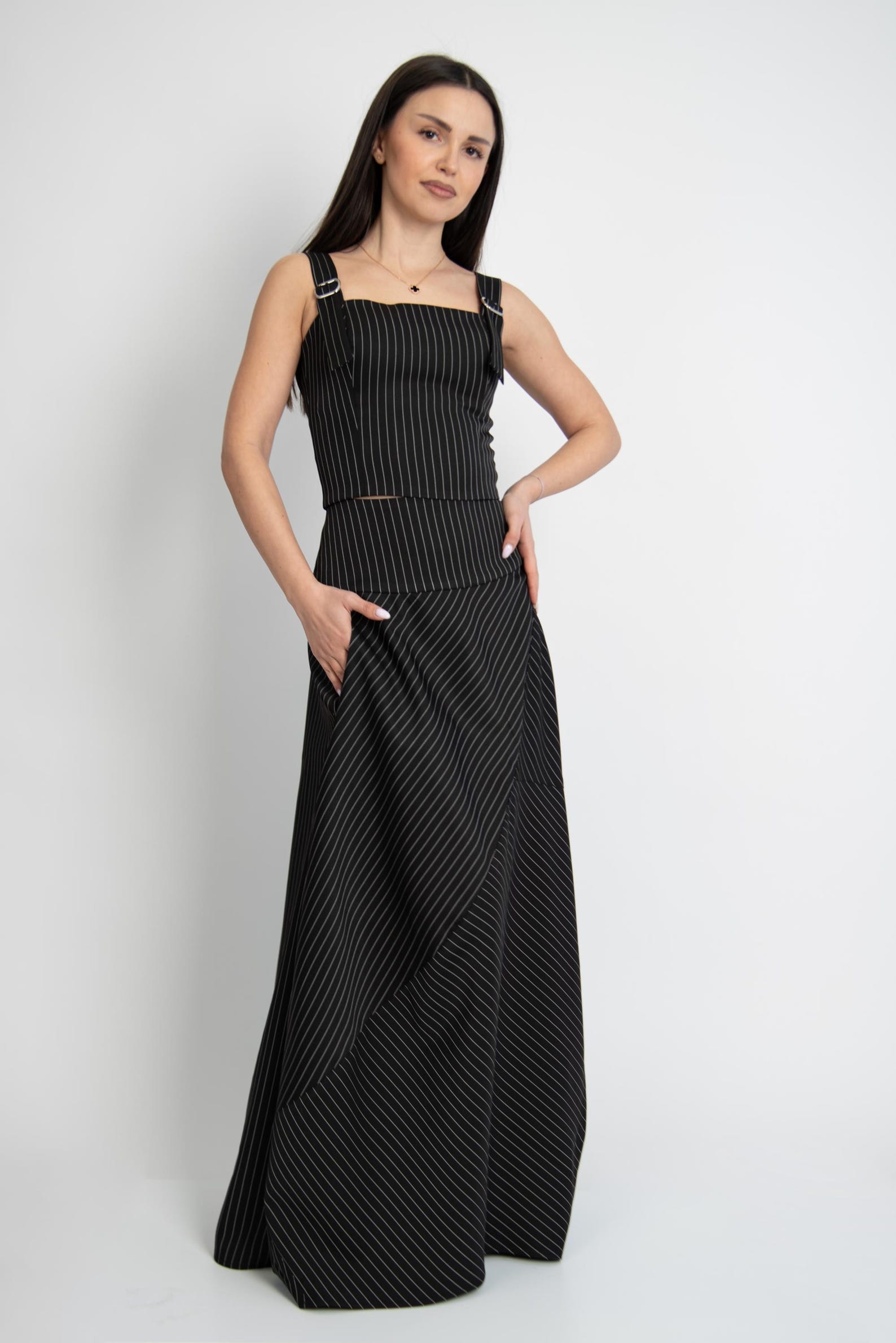 Floor-length Pinstripe Skirt/asymmetrical High-low Waist Skirt/handmade ...