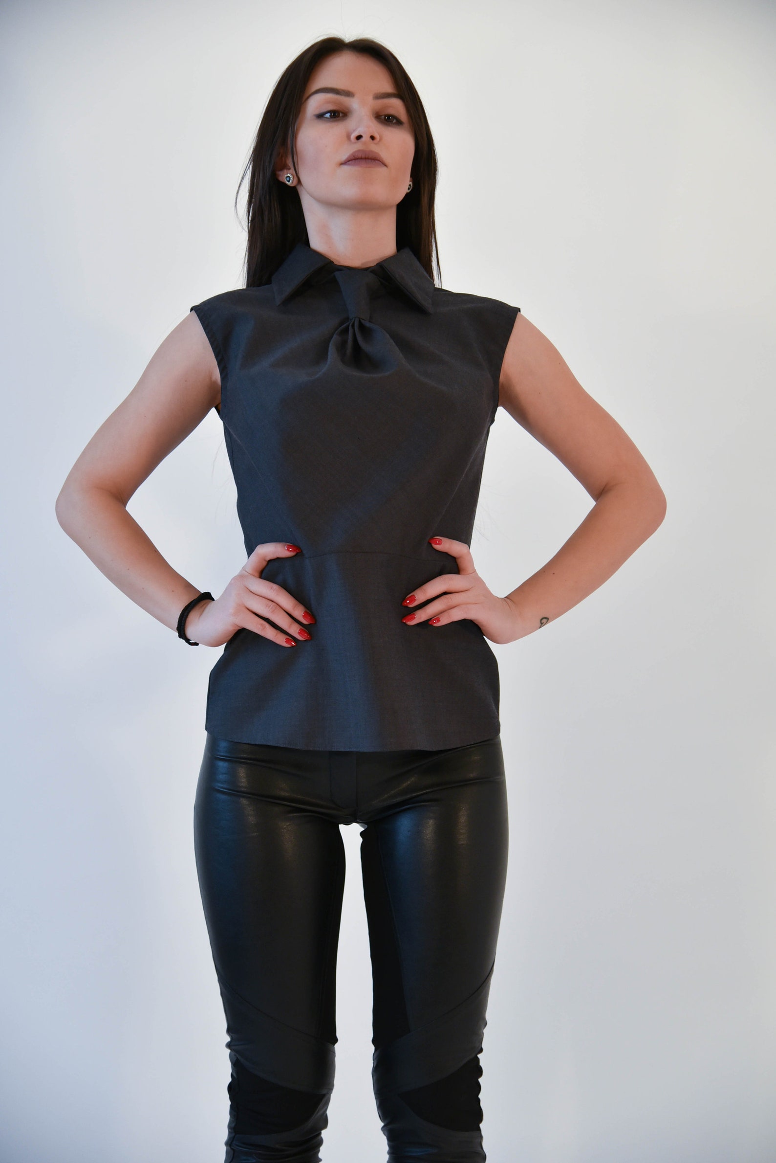 Smart Grey Shirt/collared Grey Top/sleeveless Shirt/handmade Wool Top ...