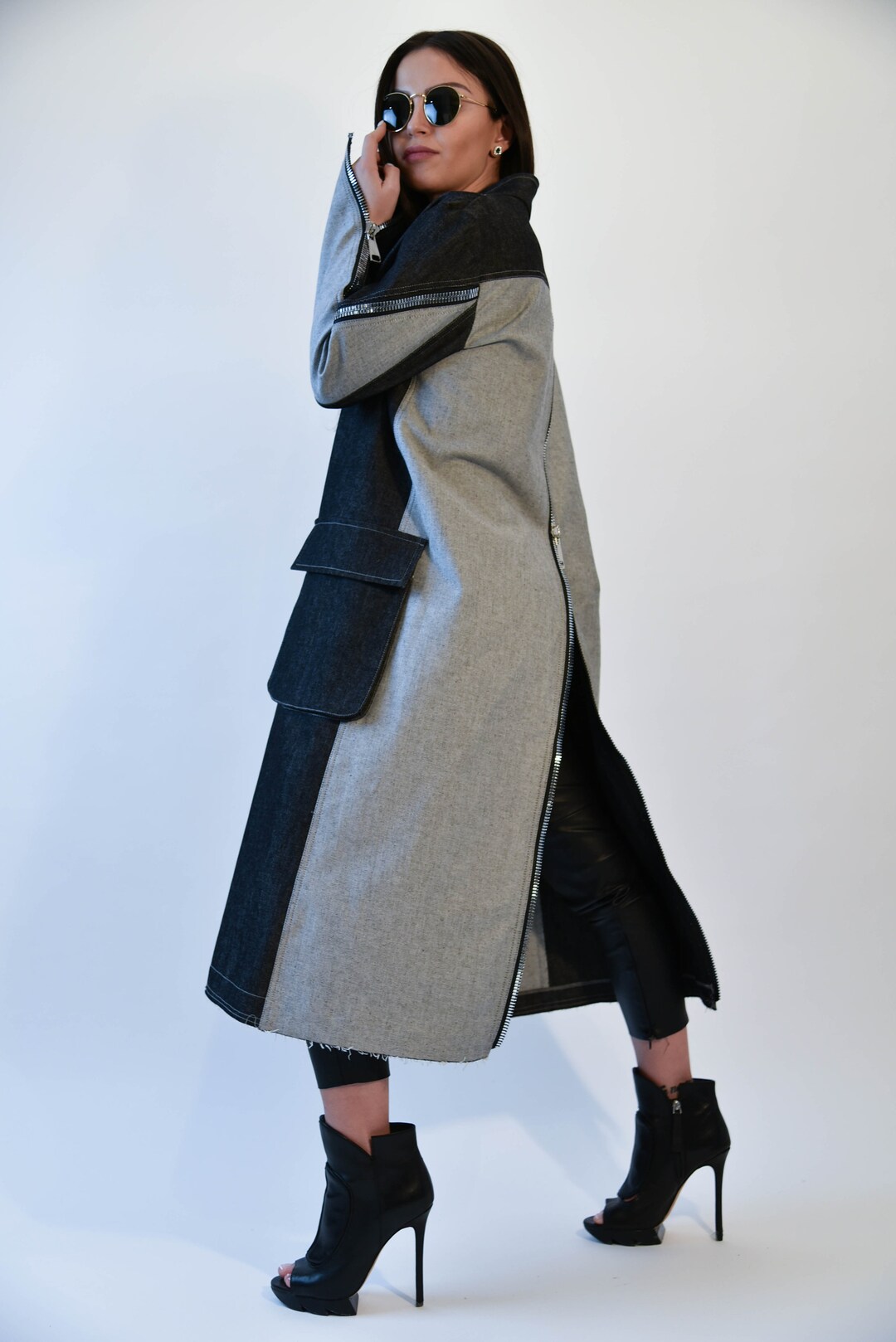 Patch Pocket Coat/long Denim Coat/all Season Collar Coat/straight Cut ...
