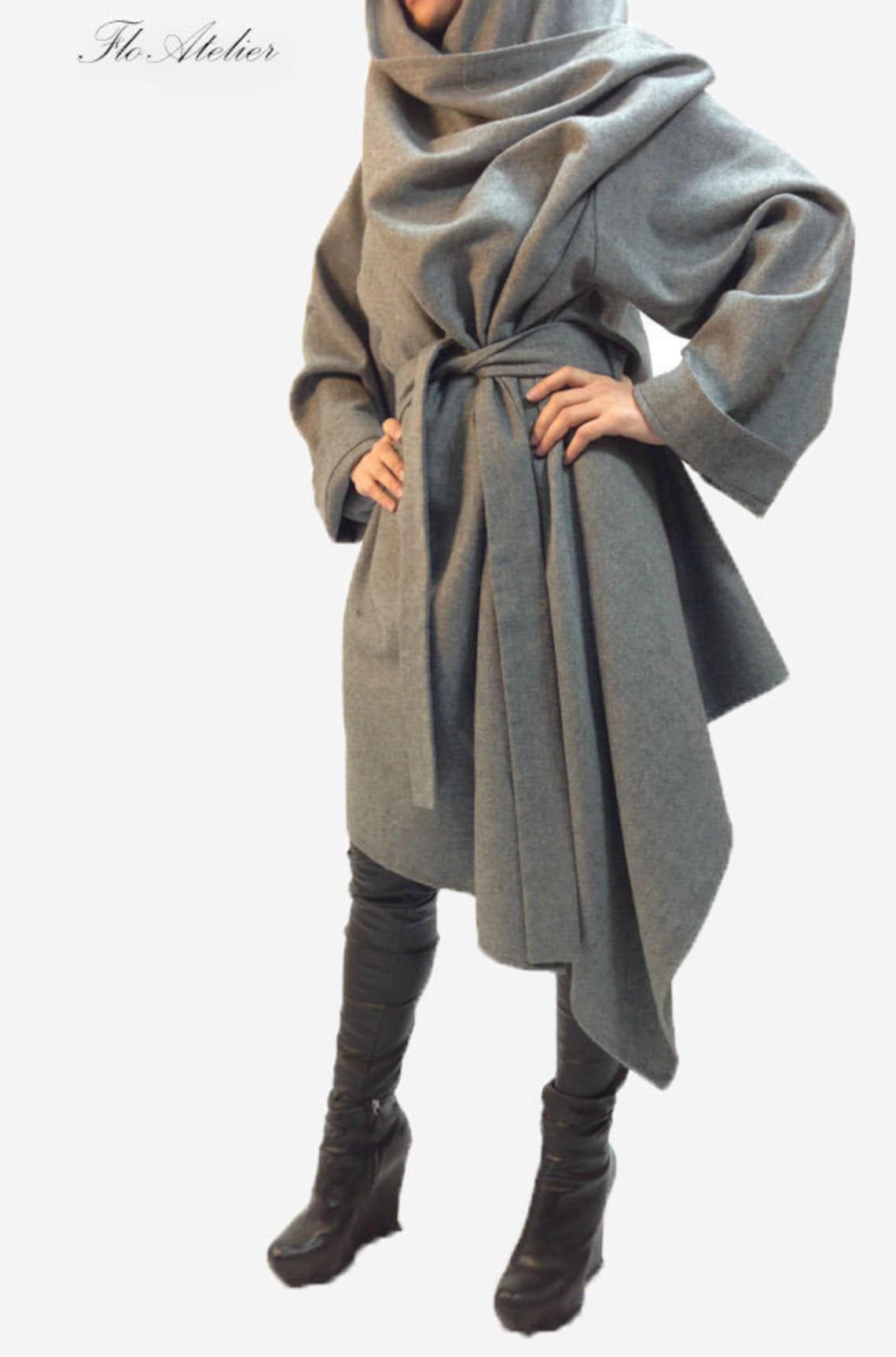 Grey Long Wool Coat/casual Winter Cape Coat/cashmere Wool Coat/long ...