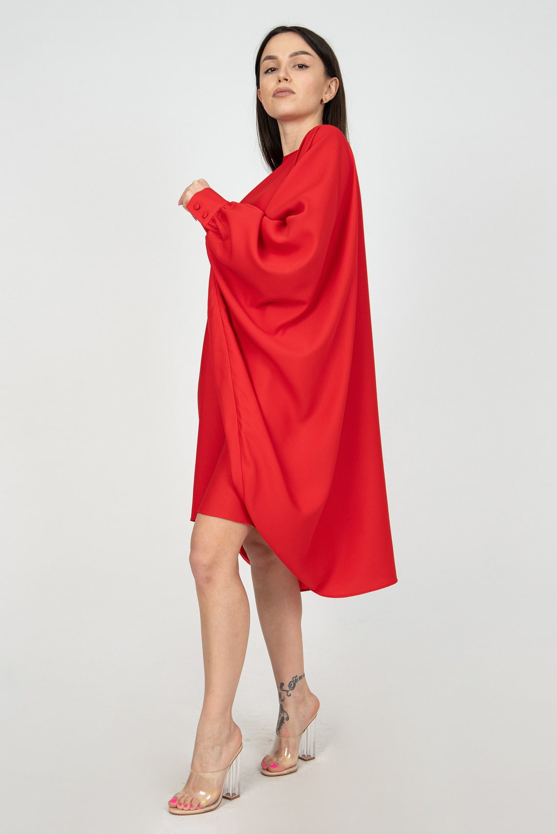 Red Oversized Dress/circle Red Dress/elegant Flowing - Etsy