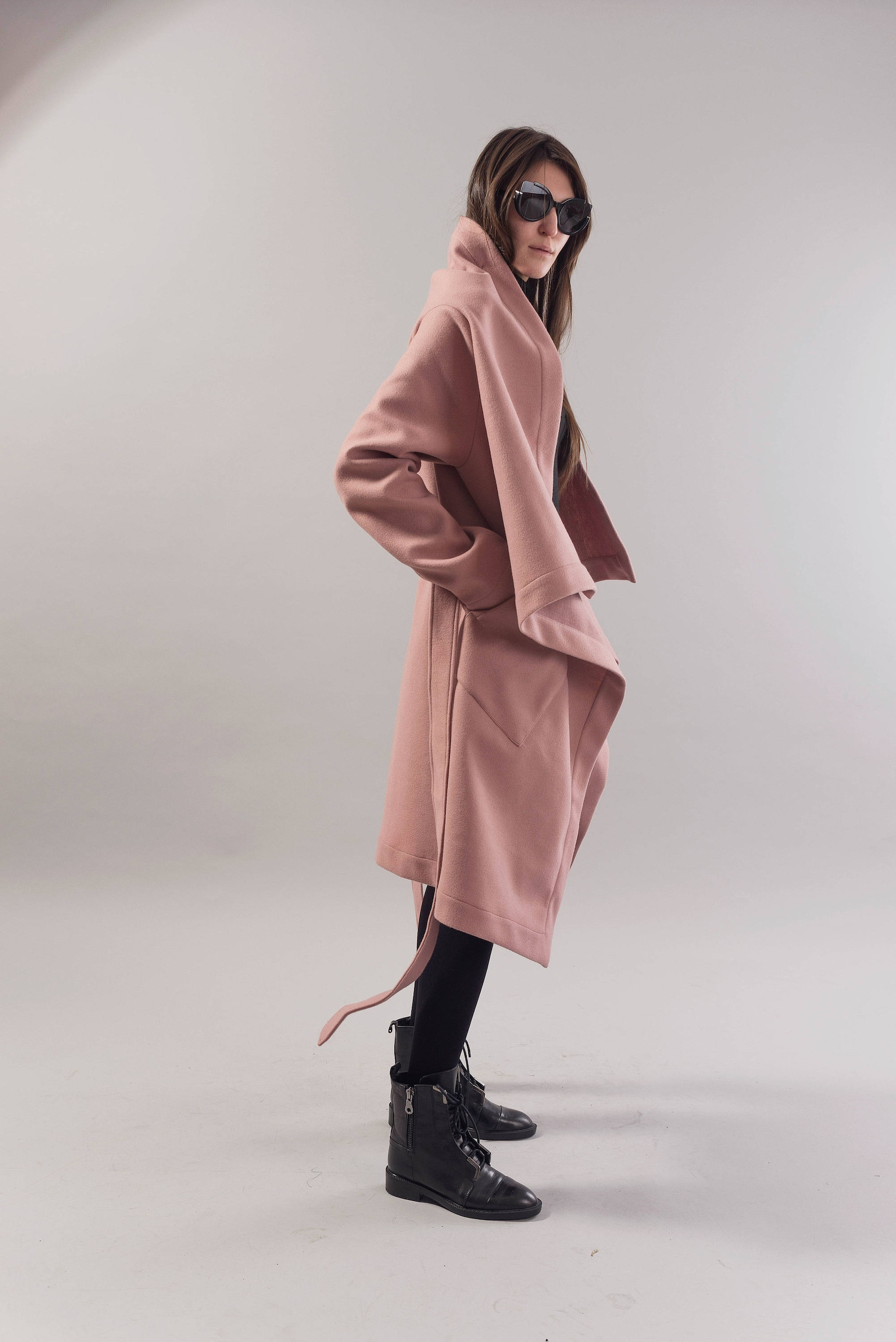 Pale Pink Wool Blend Coat/winter Cape Coat/cashmere Wool Coat/long ...