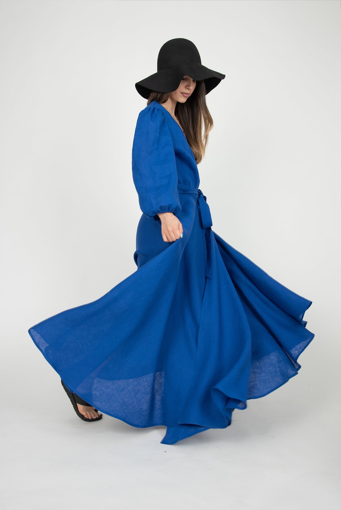 Linen Wrap Dress/Royal Blue Linen Dress/Linen Wedding | Etsy