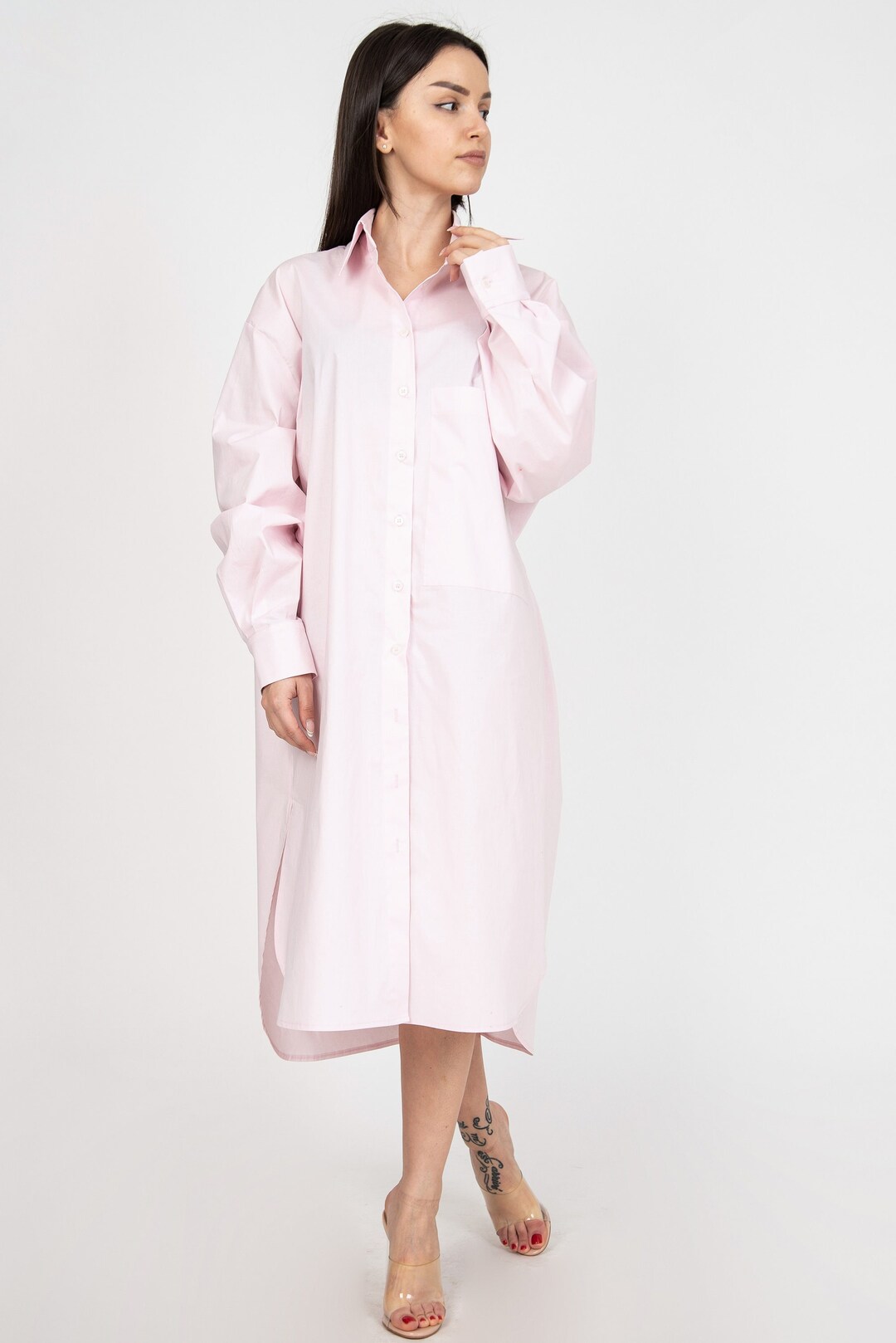 Pink Maxi Shirt/elegant Formal Shirt/minimalist Pink Shirt/oversized ...