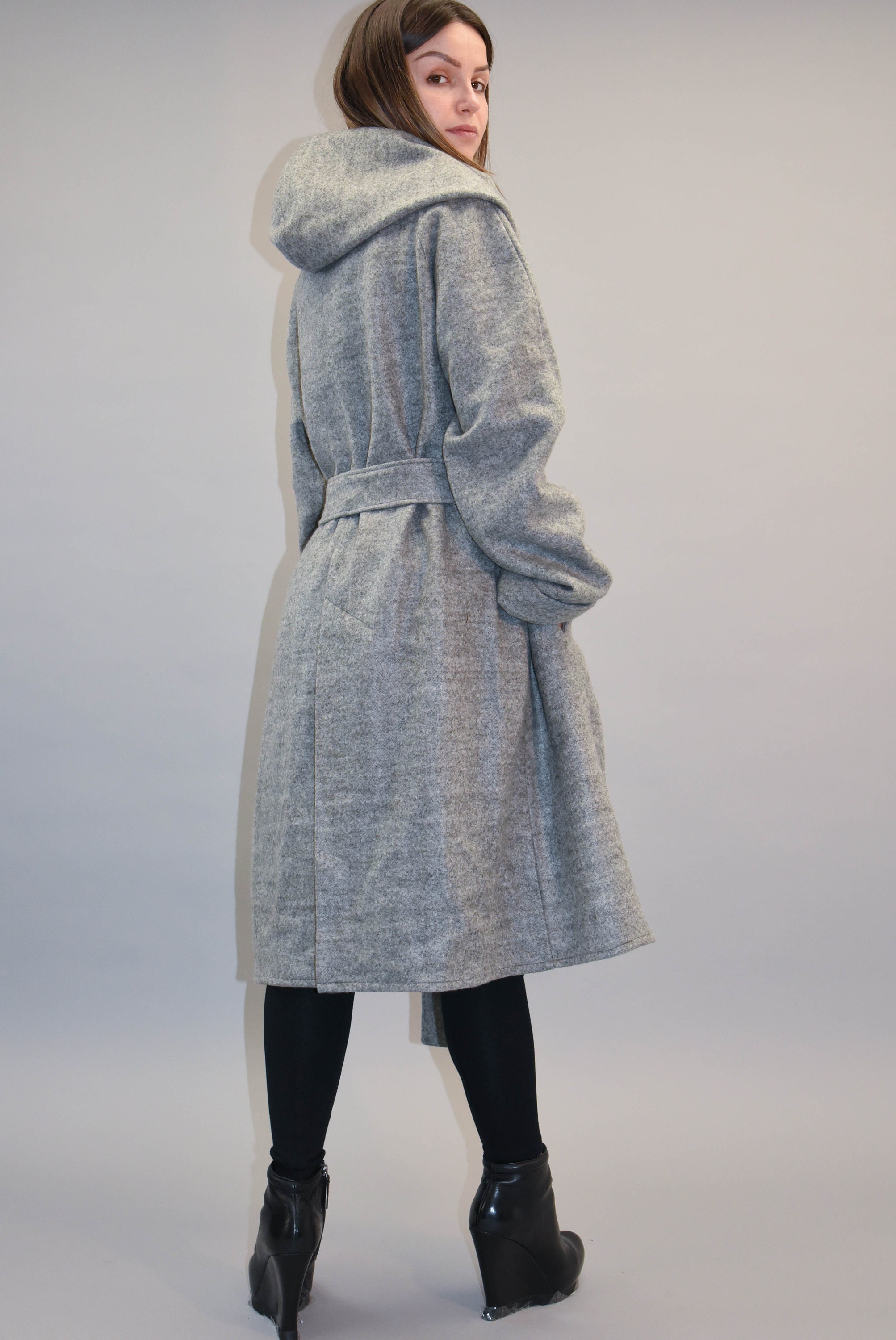 Hooded Long Wool Coat/Winter Cape Coat/Cashmere Wool Coat | Etsy