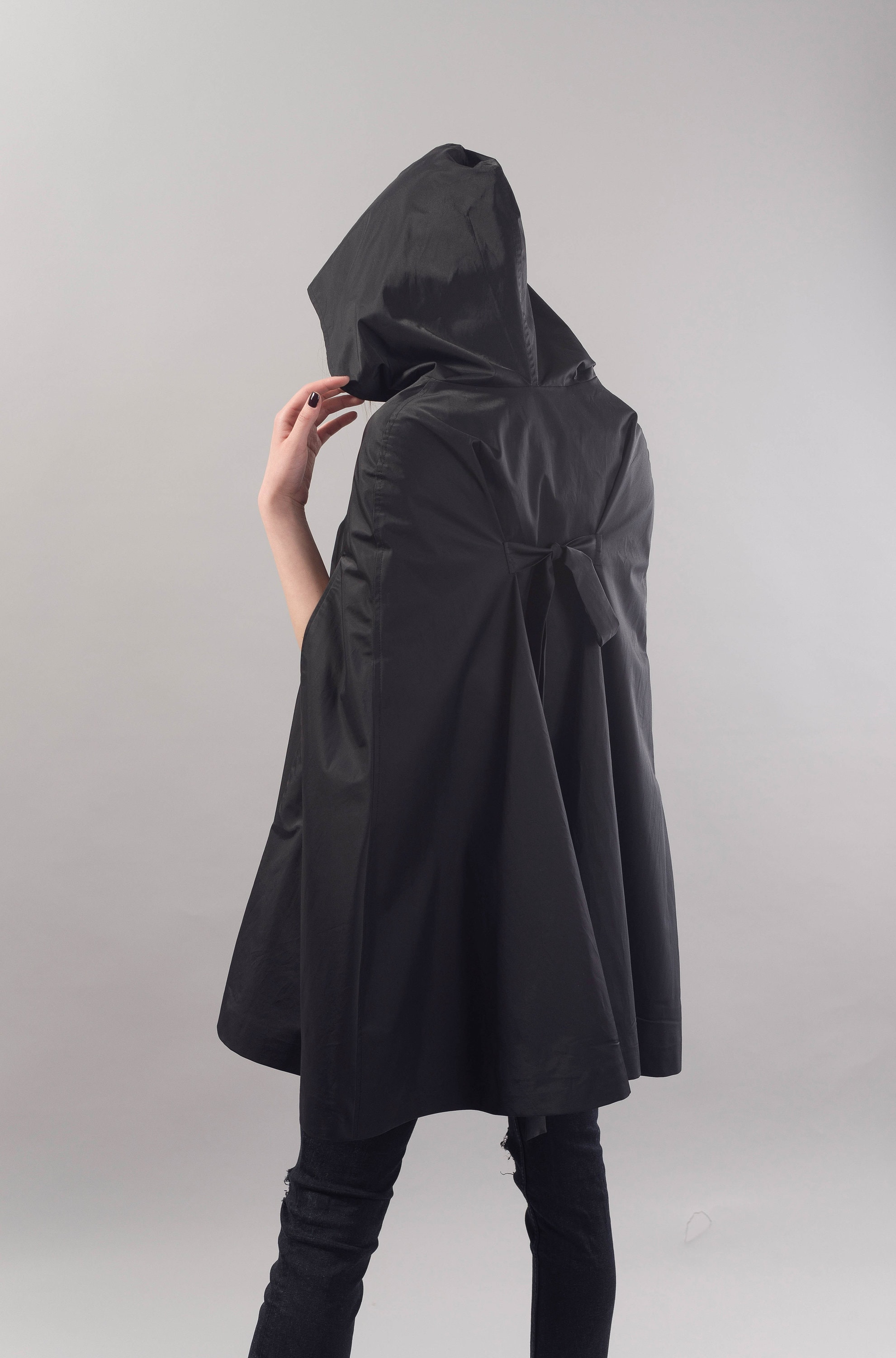 Black Hooded Cape Coat/Lined Hooded Cloak/Cape Coat/Cape | Etsy