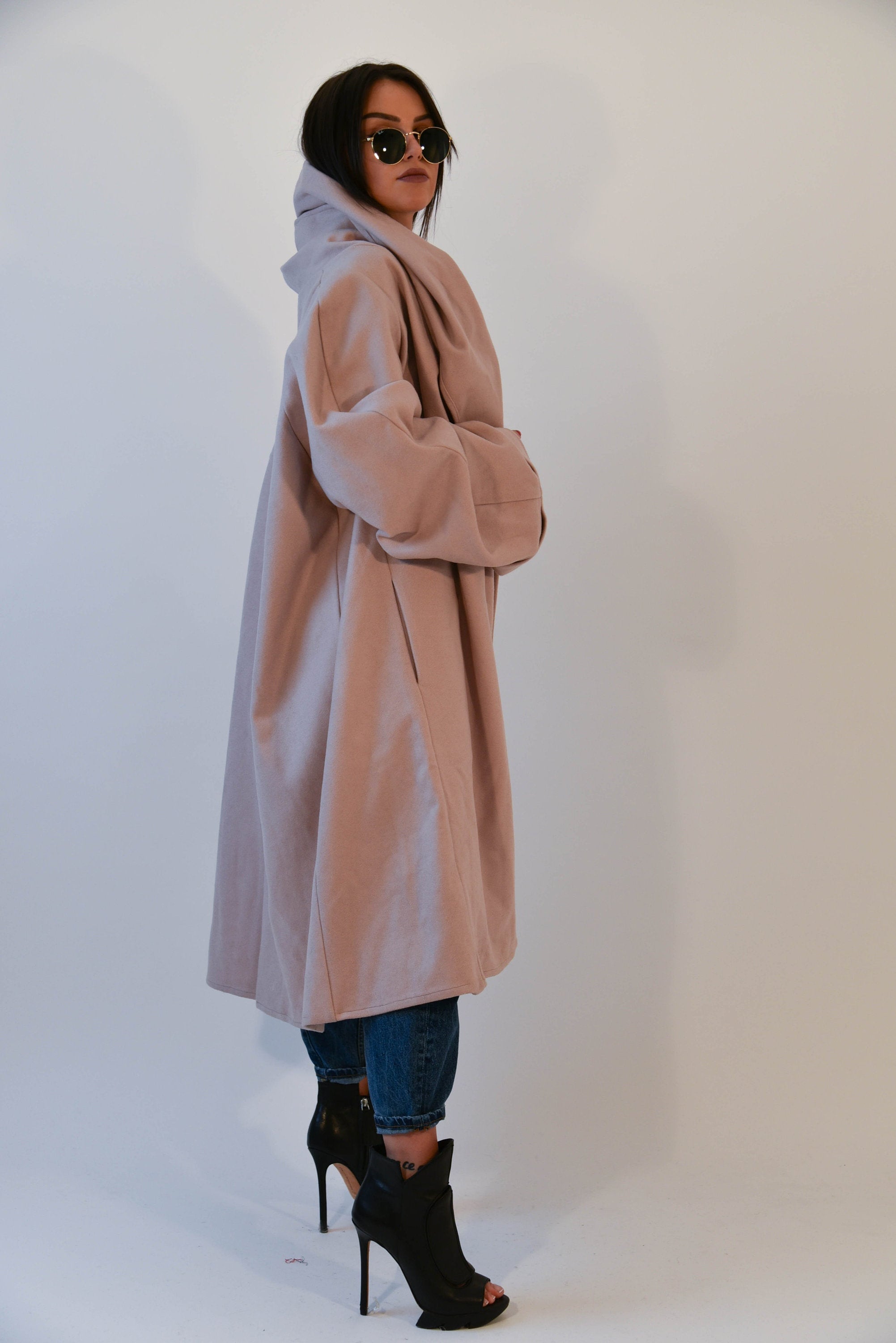 Hooded Long Wool Coat/Winter Hooded Coat/Cashmere Wool Coat | Etsy