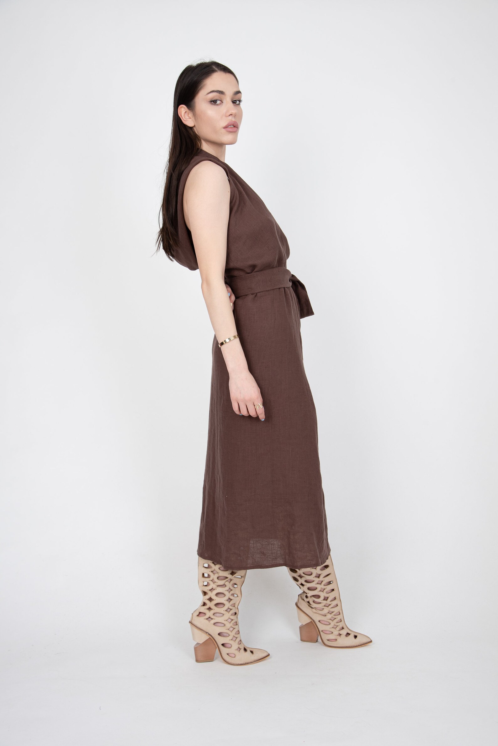 Hooded Linen Dress/linen Open Back Dress/linen Wrap | Etsy