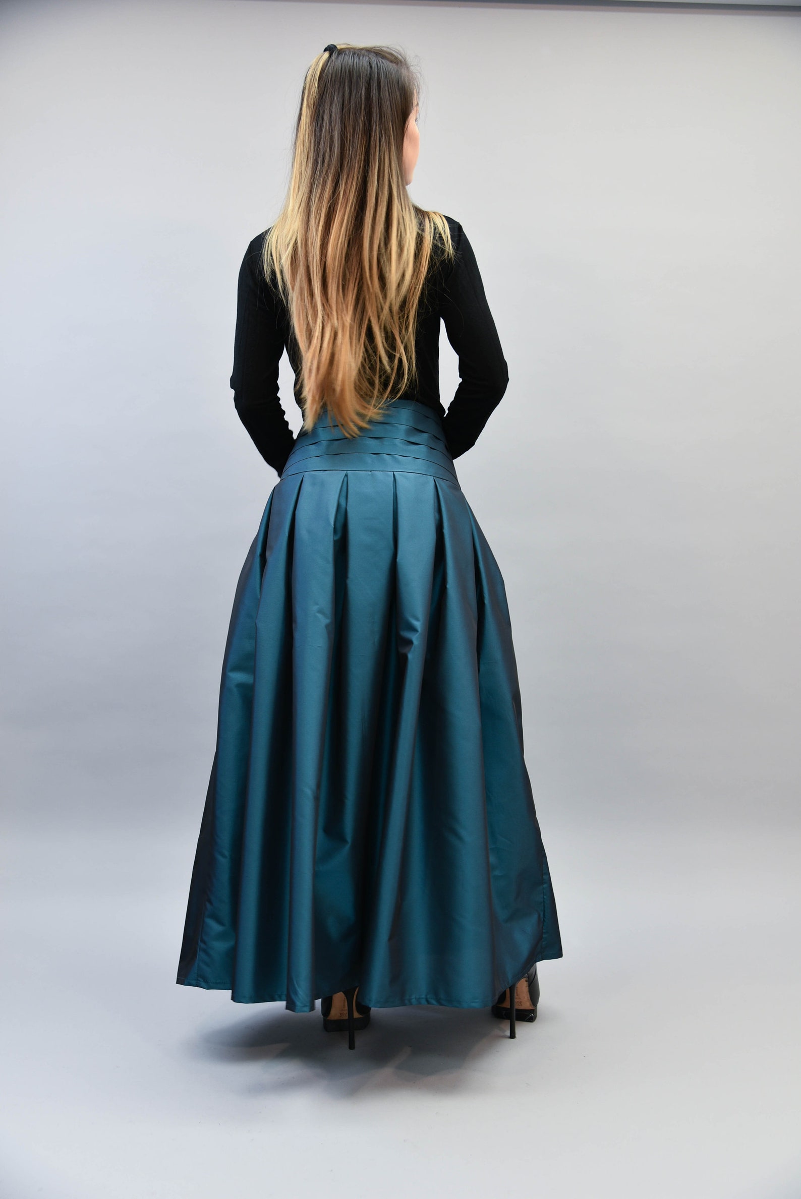 Lovely Blue Long Maxi Skirt/pleated High Waist Skirt/long Waistband ...