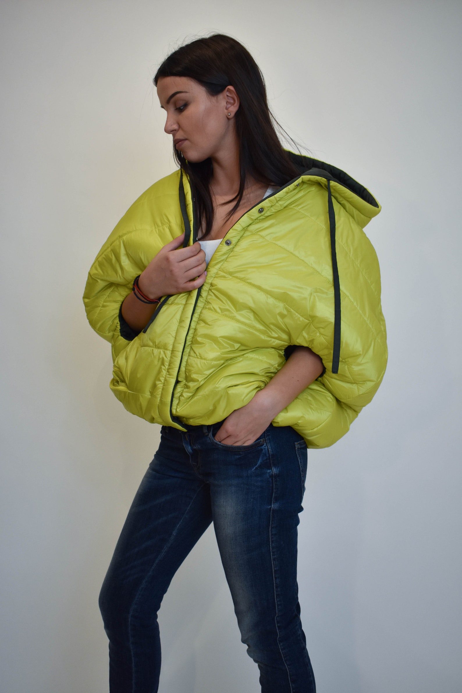 Yellow Quilted Jacket/windproof Jacket/yellow Warm Jacket/double Sided ...