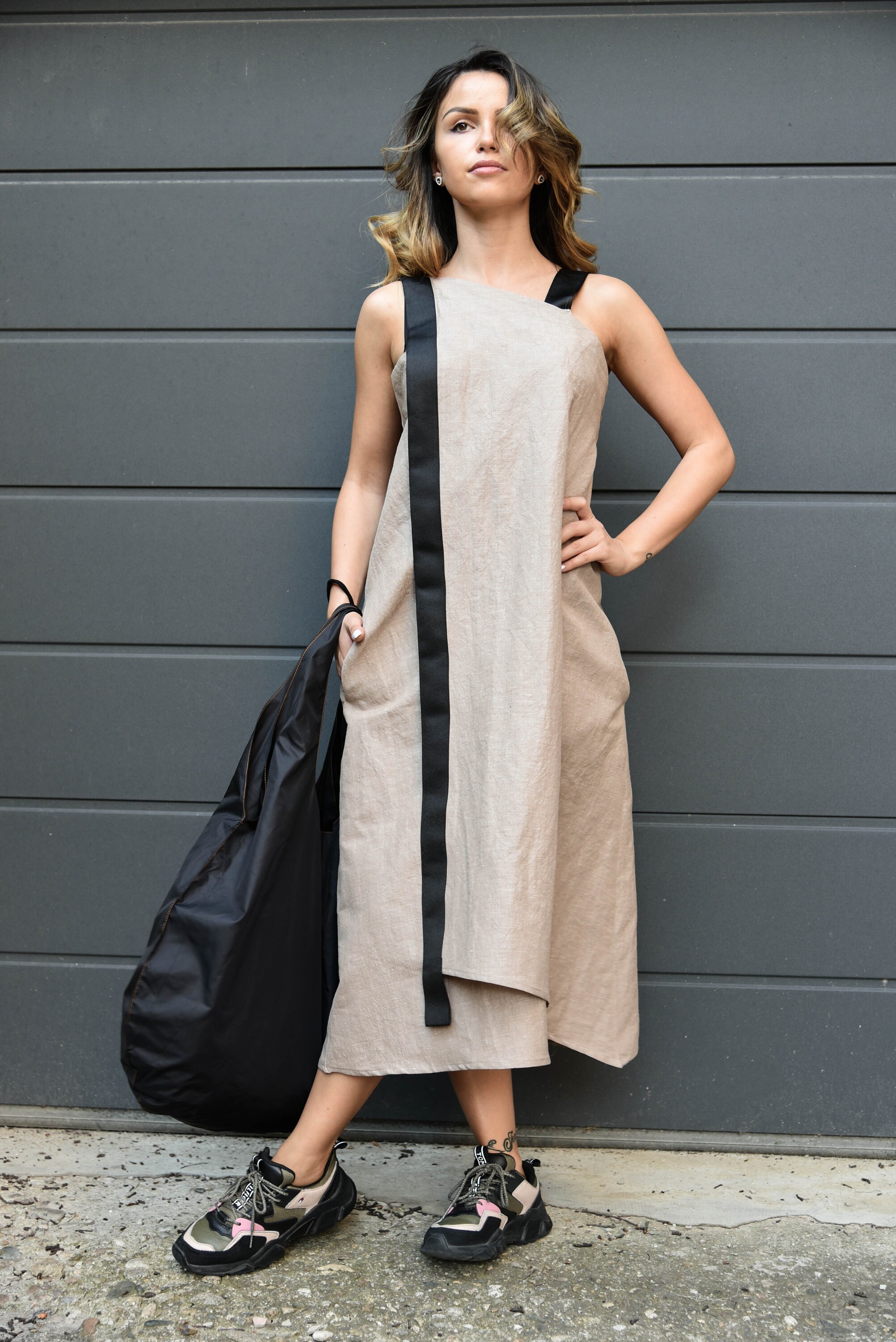 Overlapping Linen Dress/Asymmetrical Dress/Casual Linen | Etsy