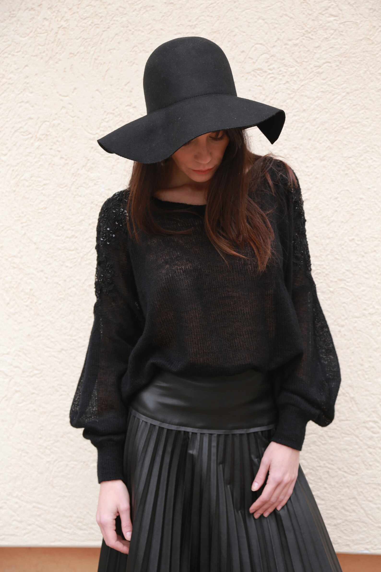 Black Oversized Sweater/lace Embellished Sweater/handmade | Etsy