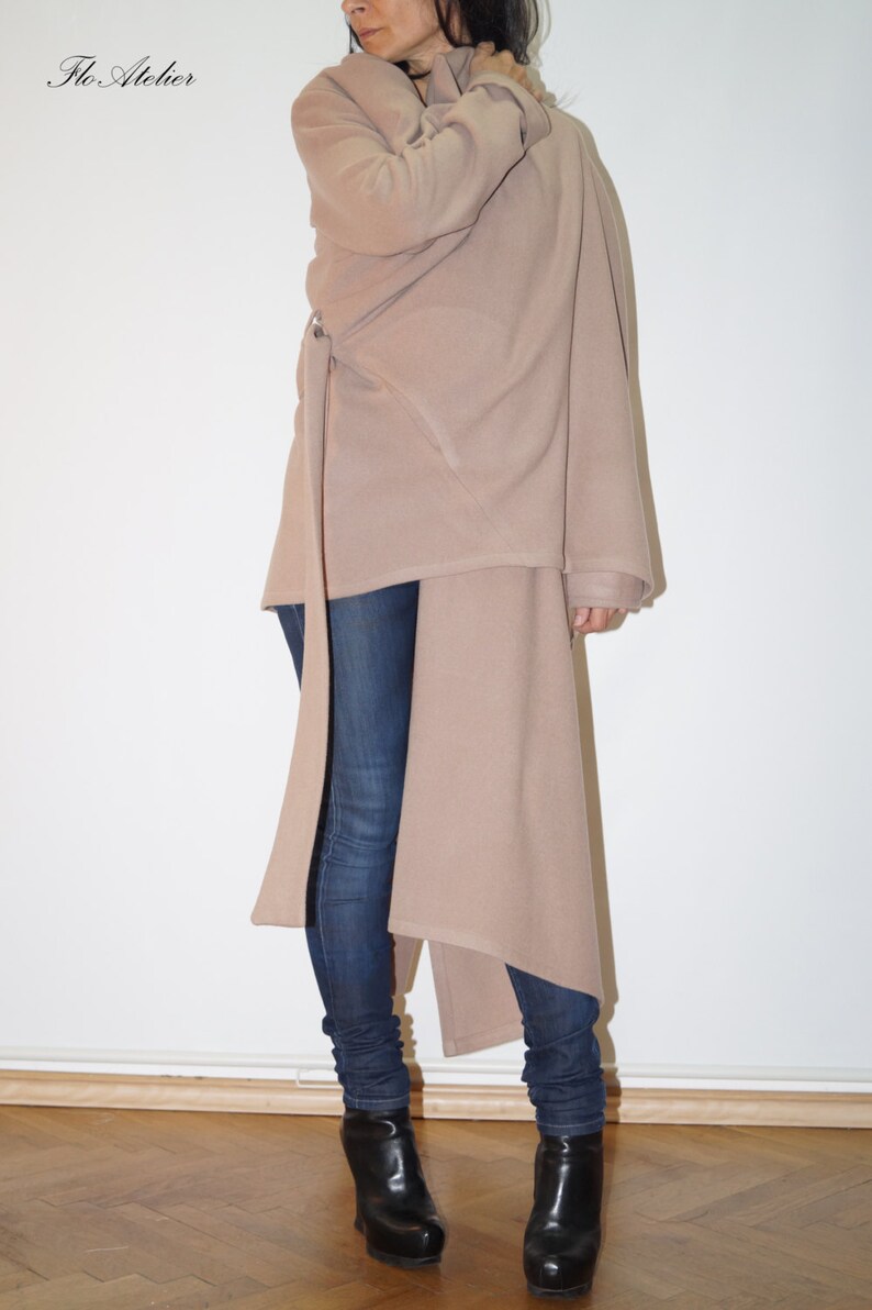 Beige Wool Coat/winter Cape Coat/cashmere Wool Blend/long - Etsy