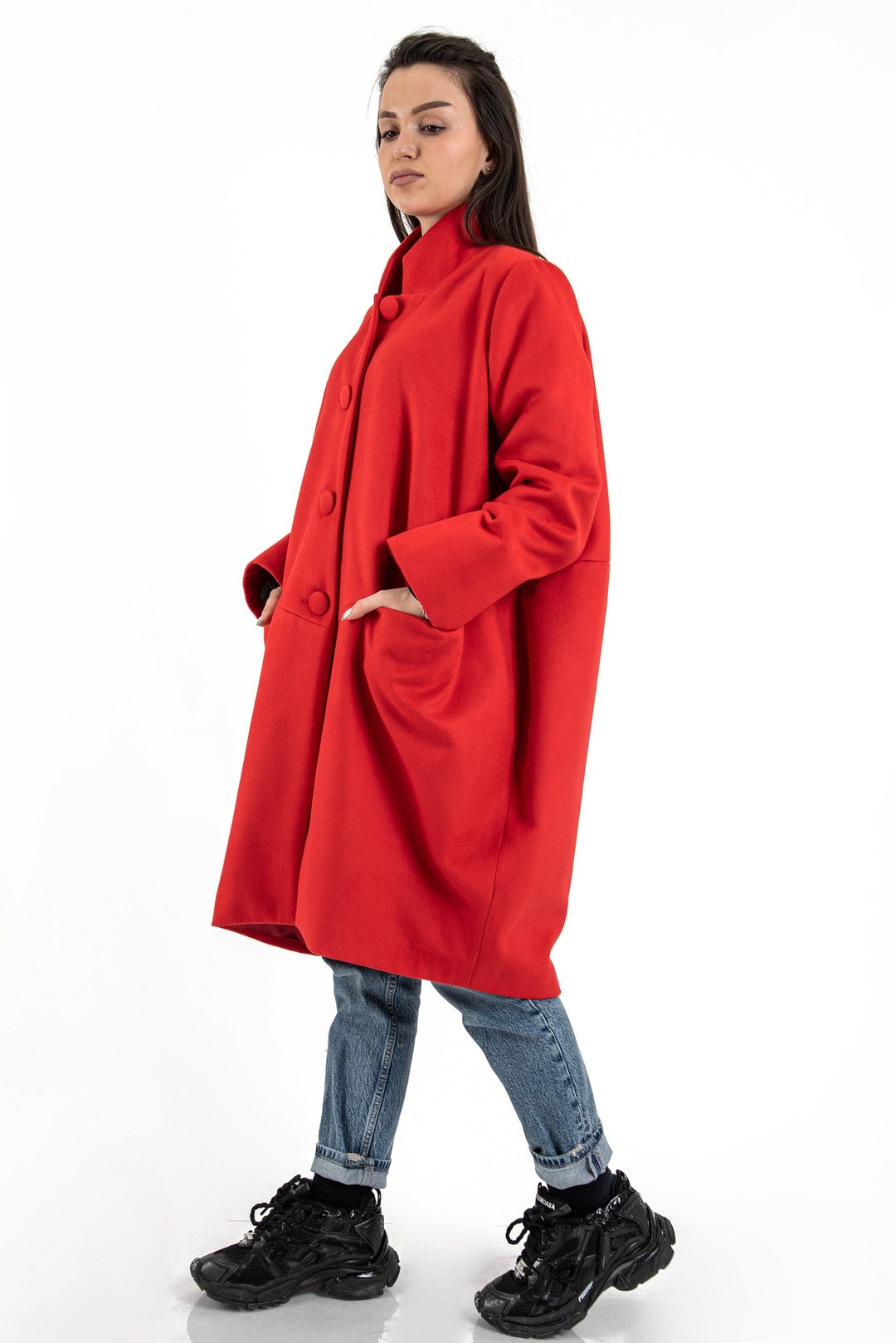 Straight Coat/red Winter Coat/wool Cashmere Coat/winter Coat/oversize ...