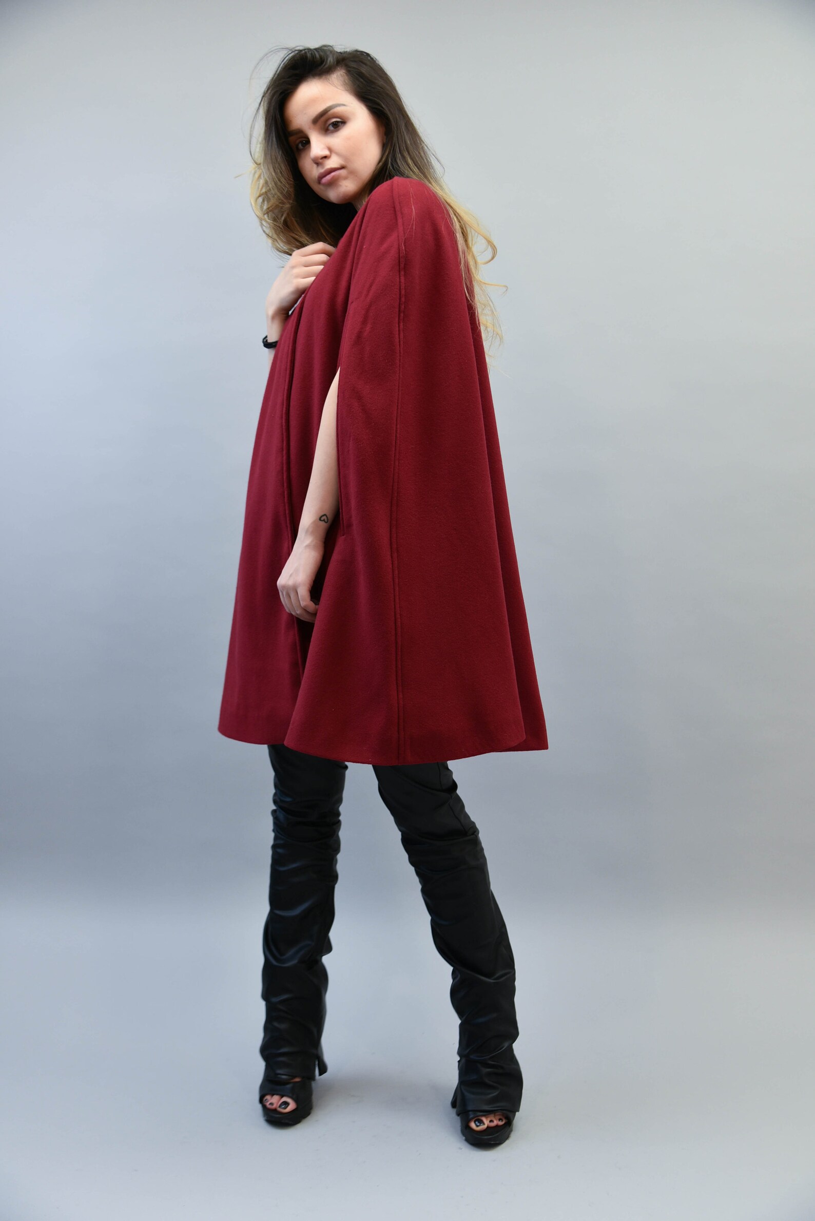 Burgundy Cape Coat/Jacket For Women/Wool Cape/Cape | Etsy