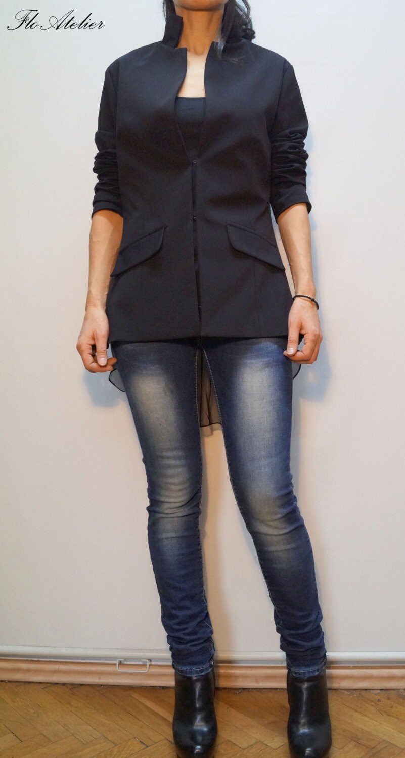 Handmade Black Crepe Blazer With Chiffon Back - Etsy